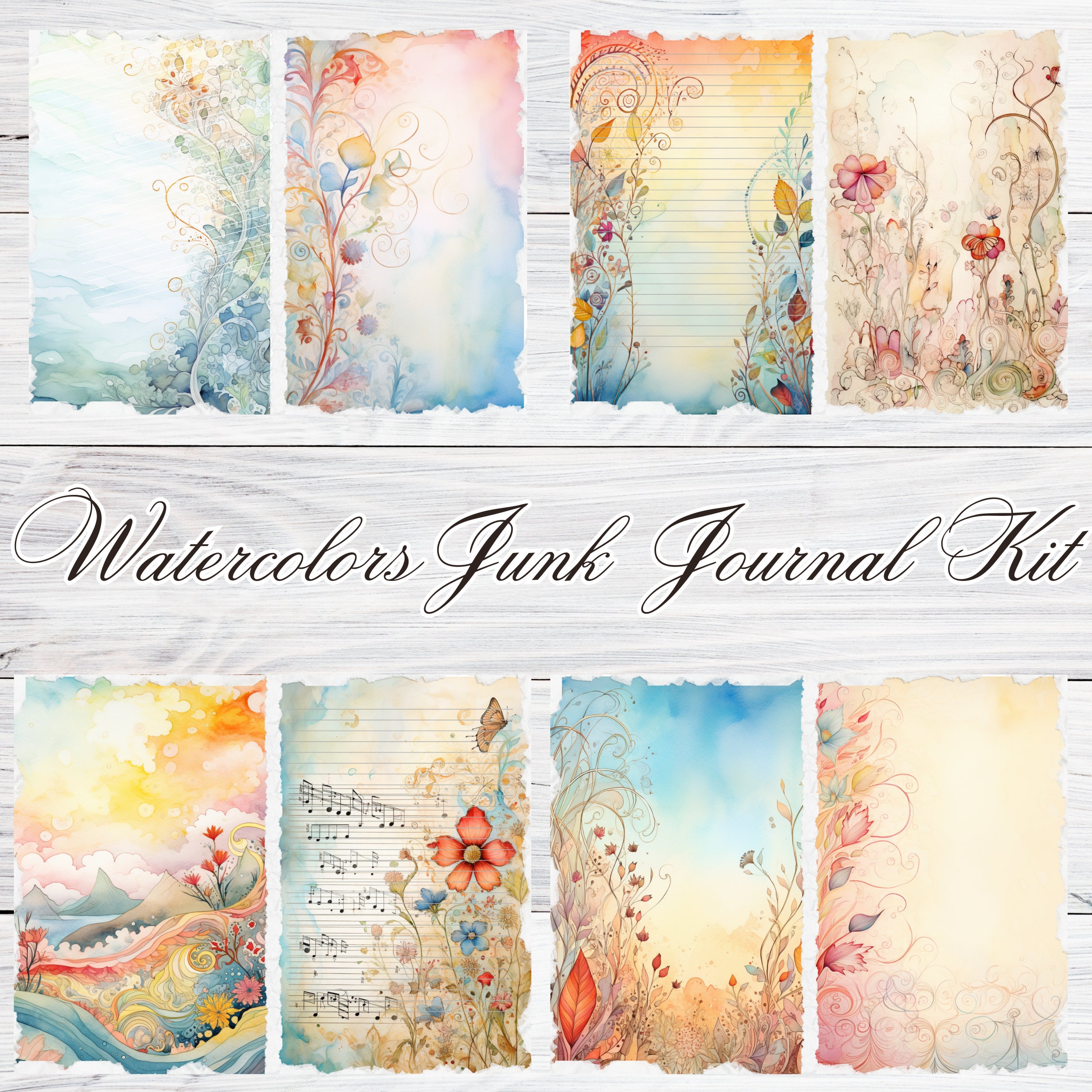 Watercolor Junk Journal Kit Journals Kits Pages Book Pack Scap ...