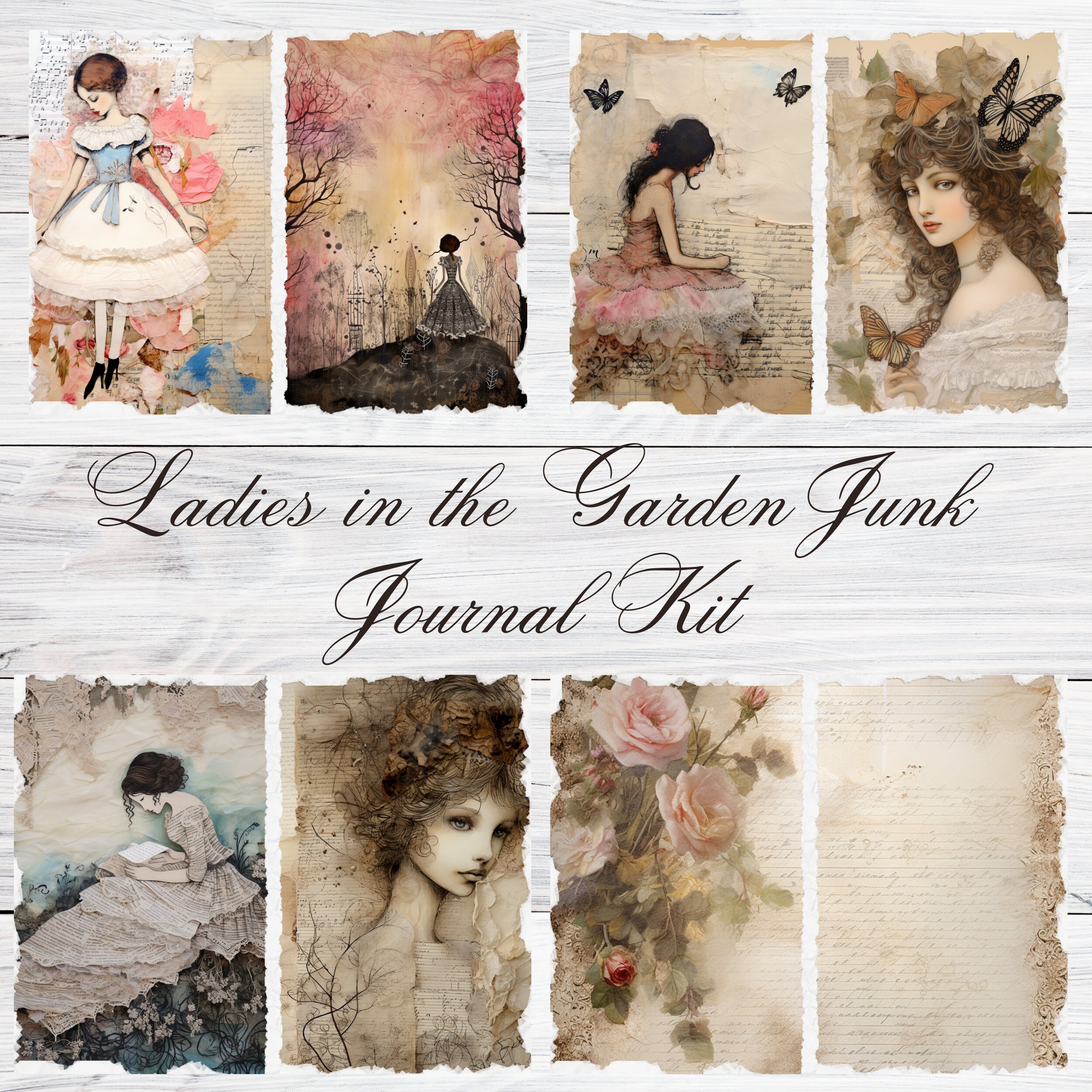 Vintage Junk Journal Kit Ladies in the Garden Natural Junkjournal ...