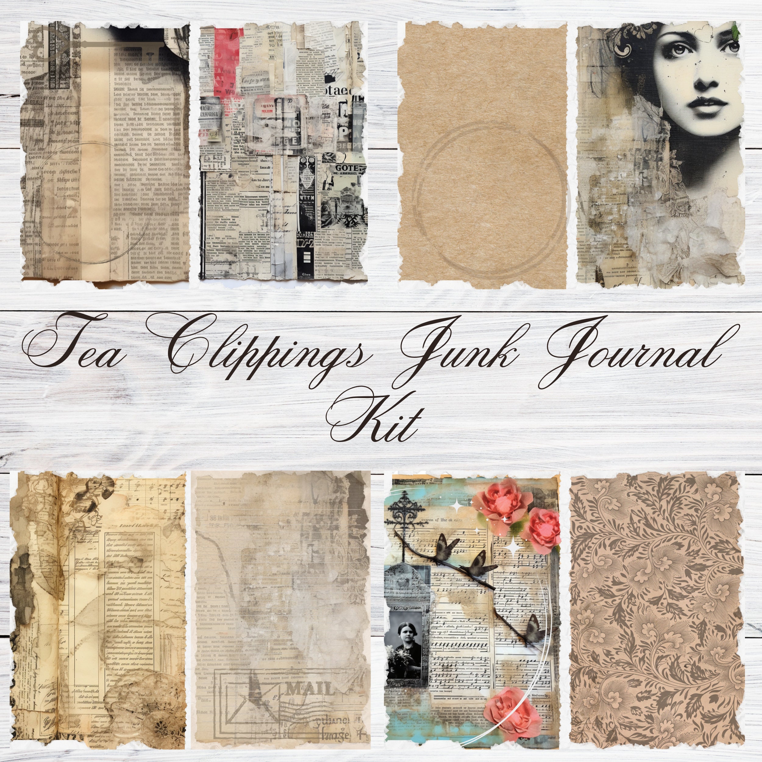 Tea Clippings Junk Journal Kit Vintage Journal Ephemera Newspaper Junk ...