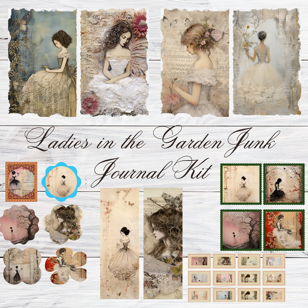 Vintage Junk Journal Kit Ladies in the Garden Natural Junkjournal ...