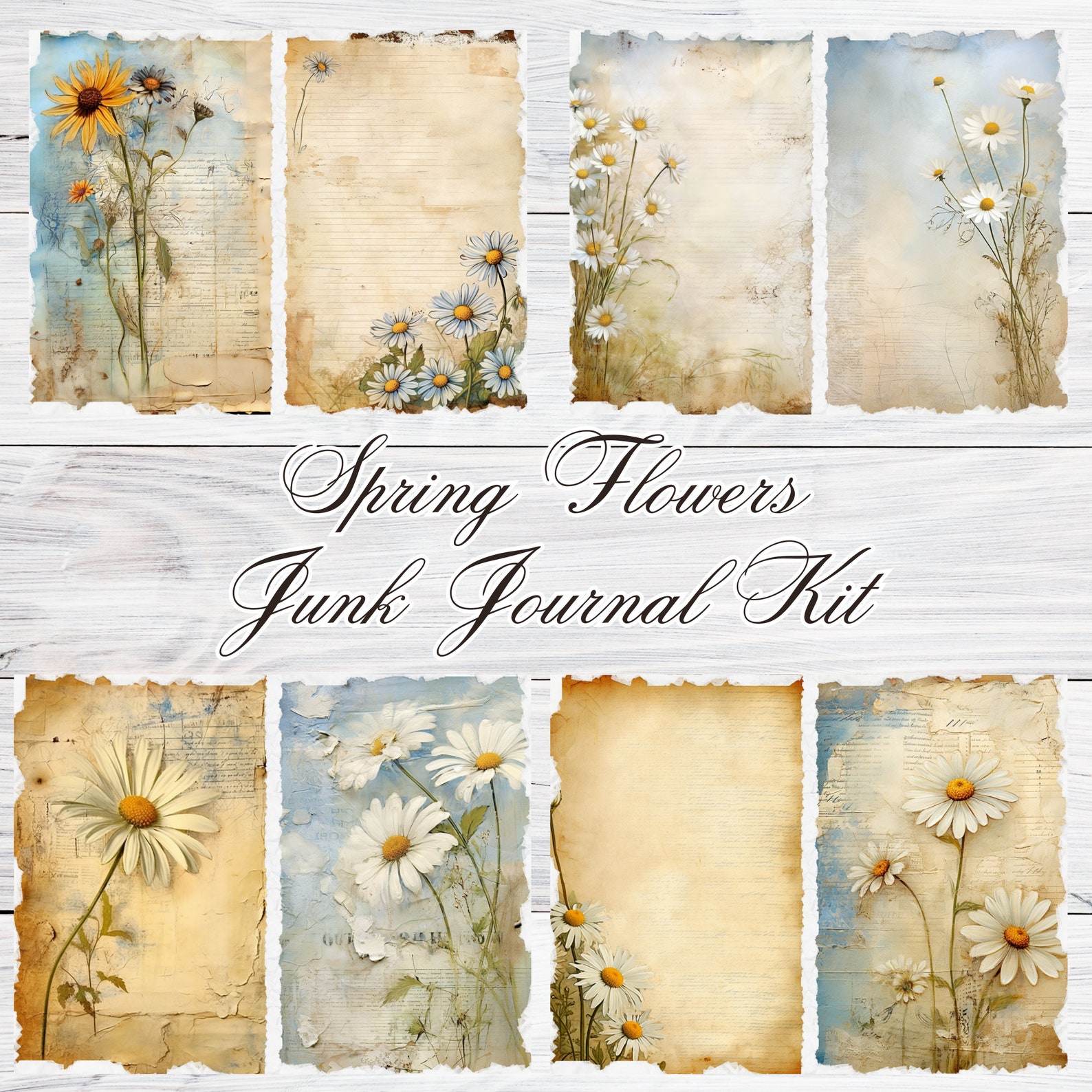 Flower Junk Journal Scrapbook Kit Vintage Printable Stickers Journaling ...