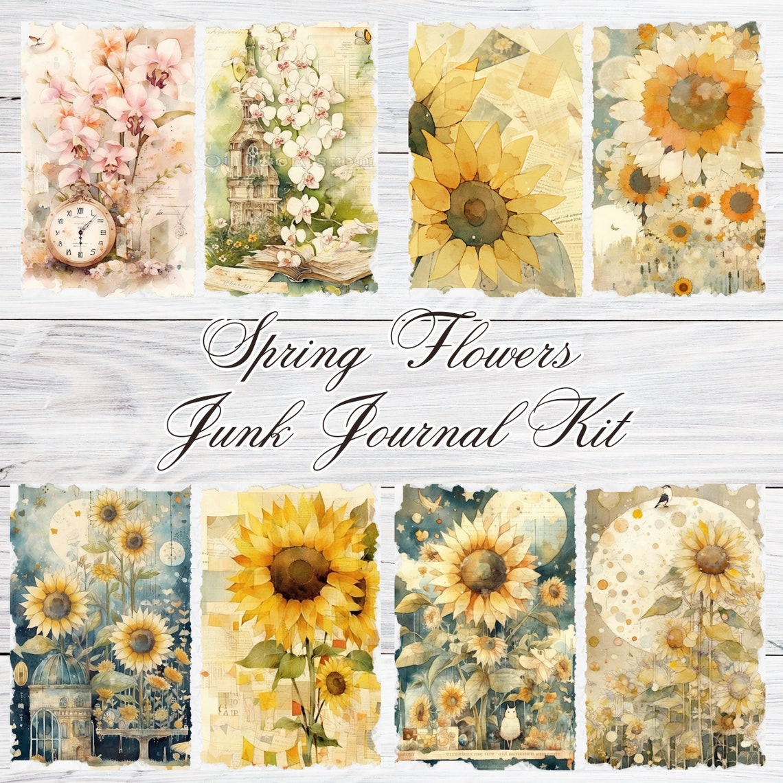 Flower Junk Journal Scrapbook Kit Vintage Printable Stickers Journaling ...