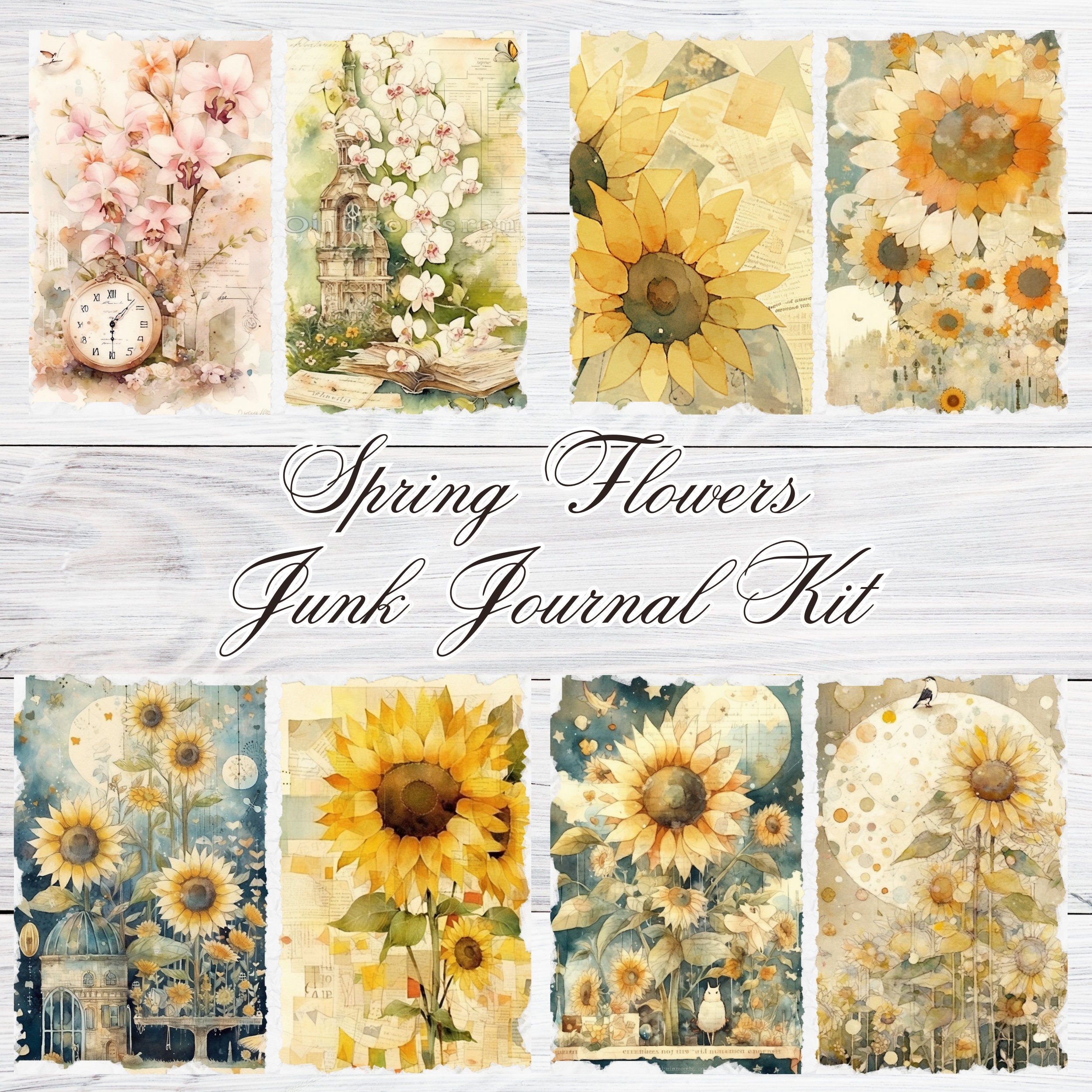 Flower Junk Journal Scrapbook Kit Vintage Printable Stickers Journaling ...