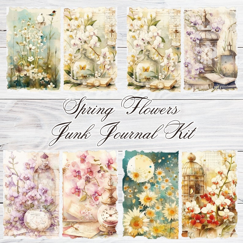 Flower Junk Journal Scrapbook Kit Vintage Printable Stickers Journaling ...