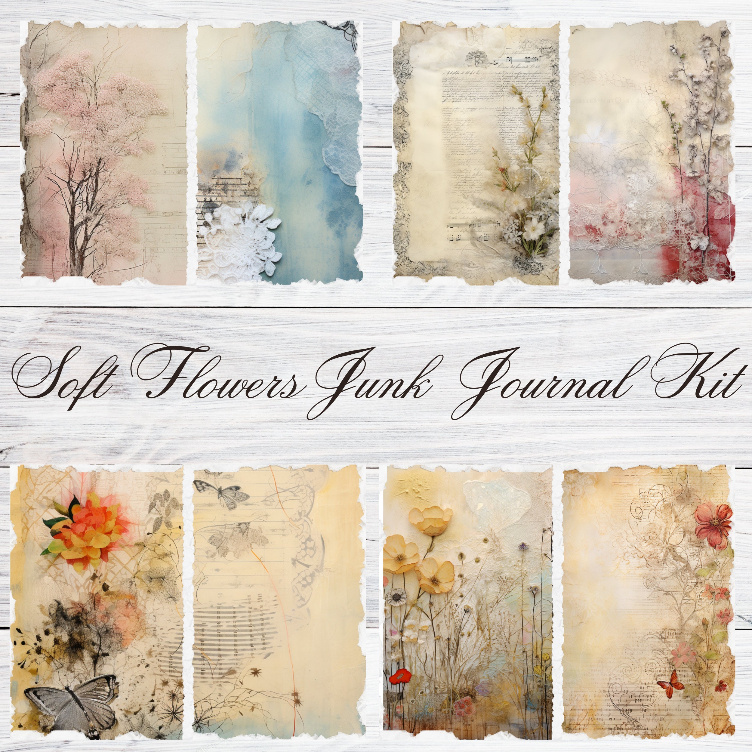 DIY Junkjournaling Kit Soft Flowers Folio, Junk Journal Paperpack ...