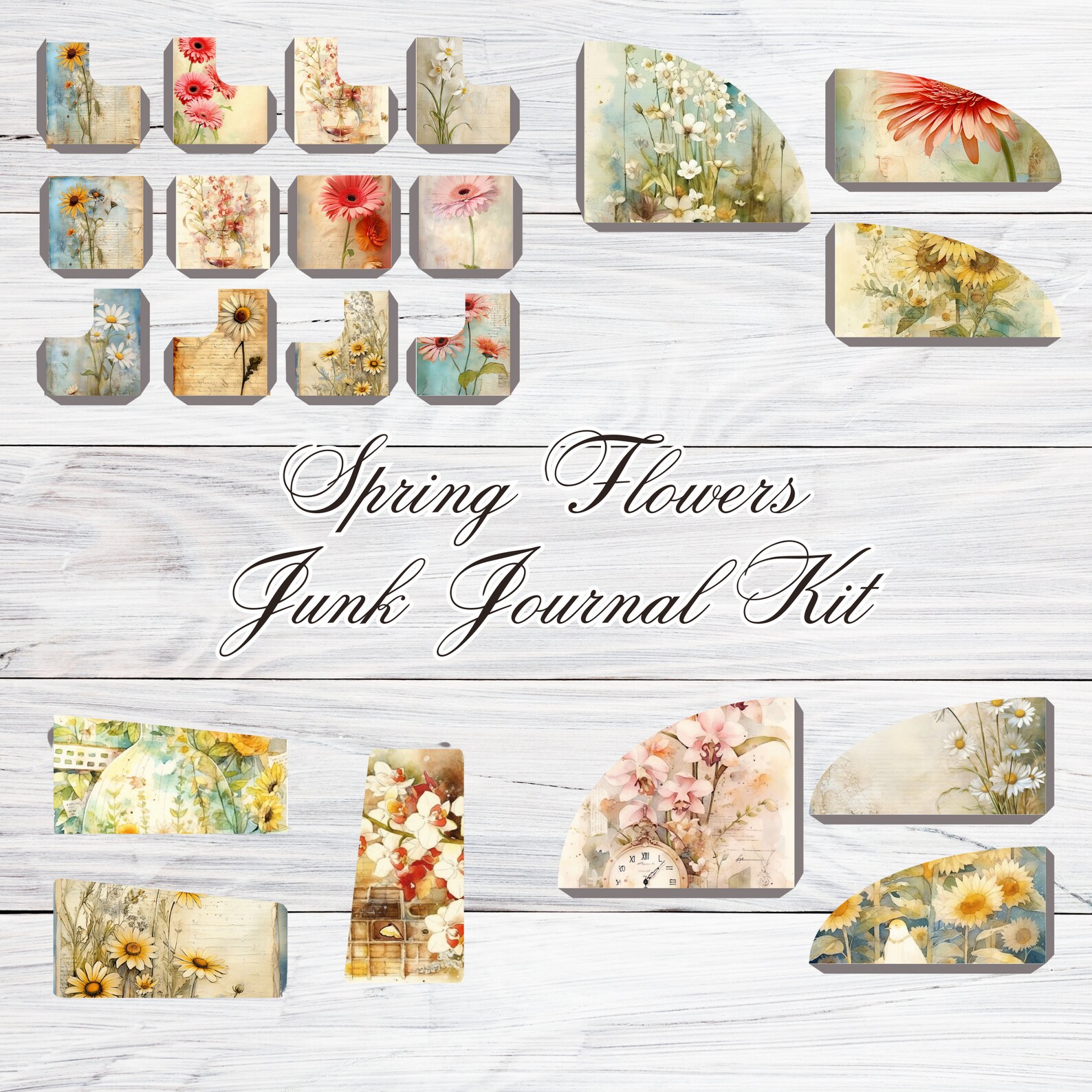 Flower Junk Journal Scrapbook Kit Vintage Printable Stickers Journaling ...
