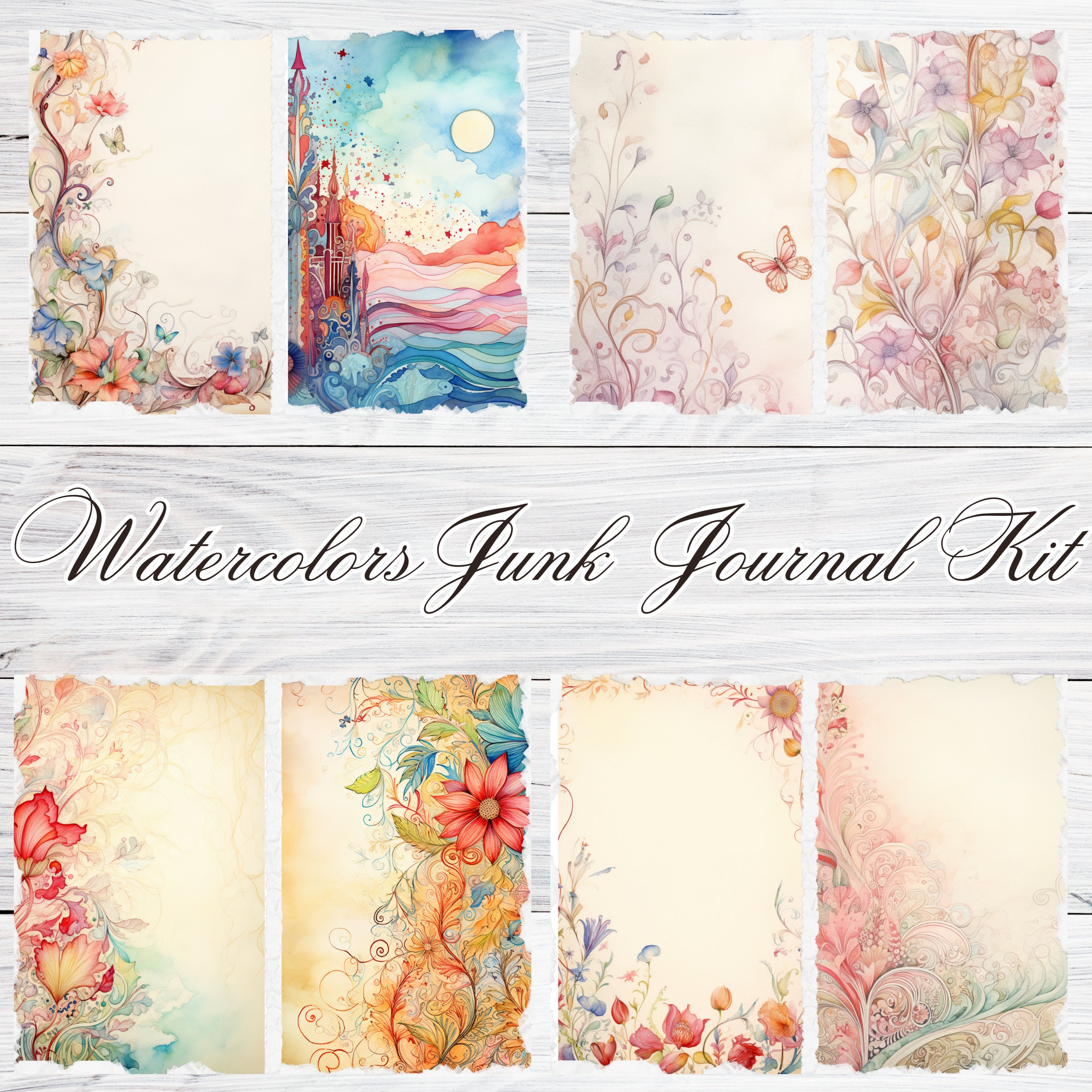 Watercolor Junk Journal Kit Journals Kits Pages Book Pack Scap ...