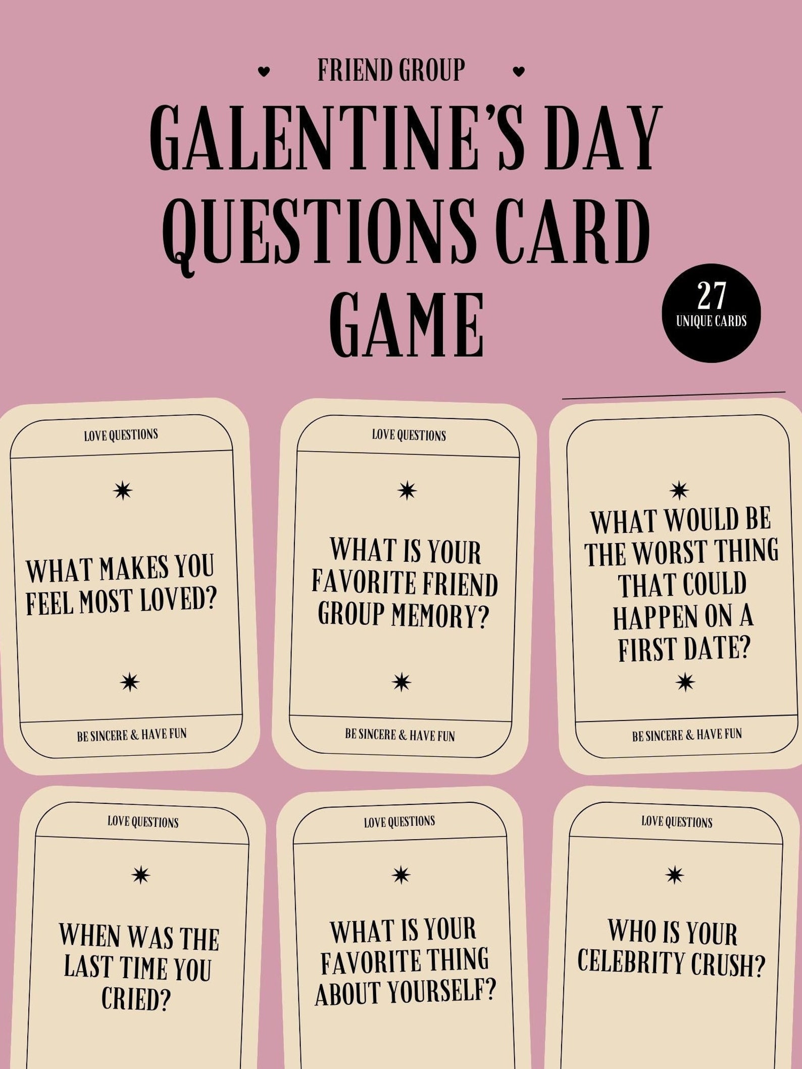 Galentine's Day Question Card Game, Printable, Digital, Valentine's Day ...