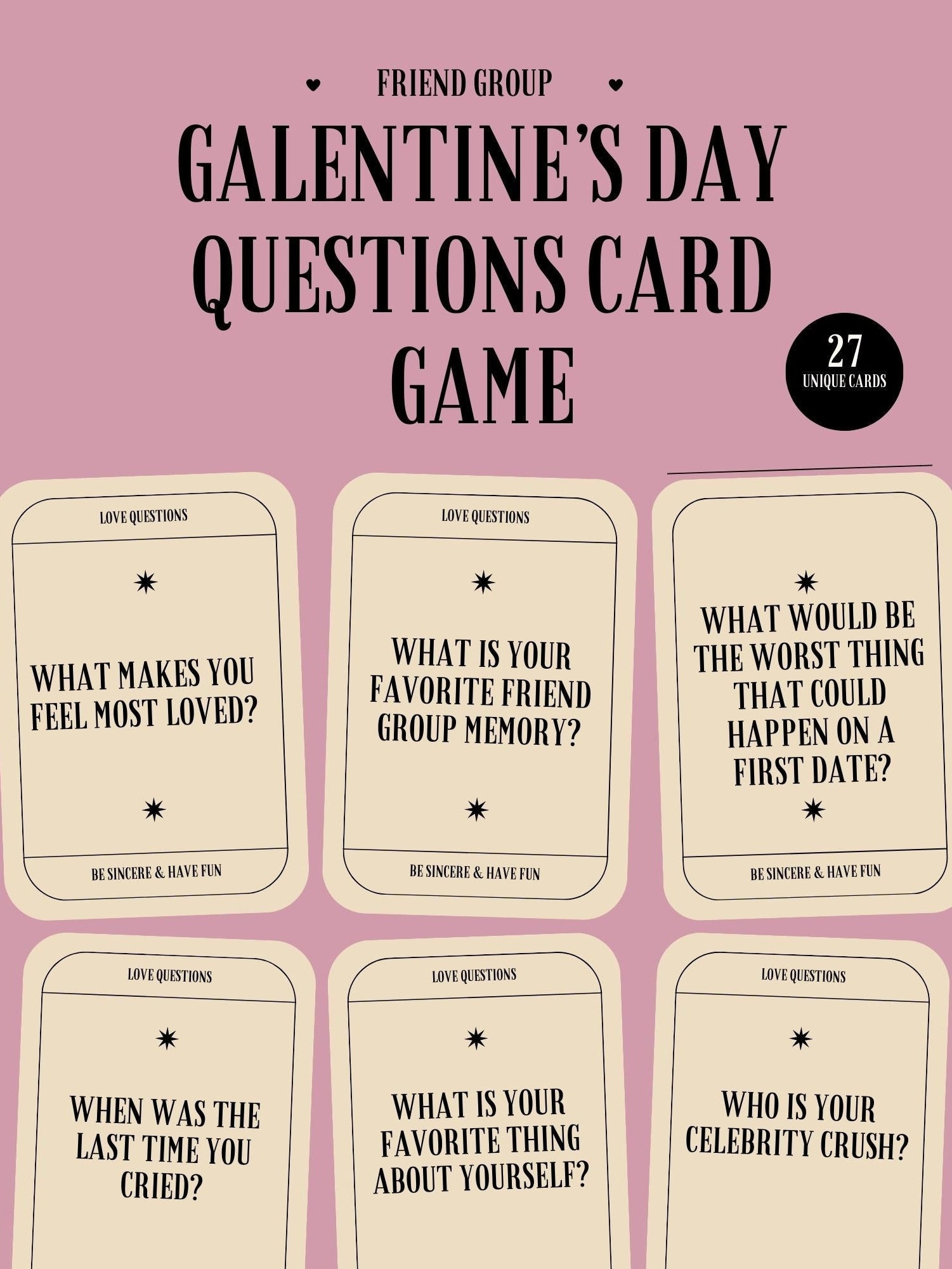 Galentine's Day Question Card Game, Printable, Digital, Valentine's Day ...
