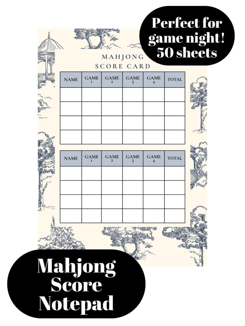 Elegant Mahjong Score Pads for Game Nights, Scorecards for Family ...