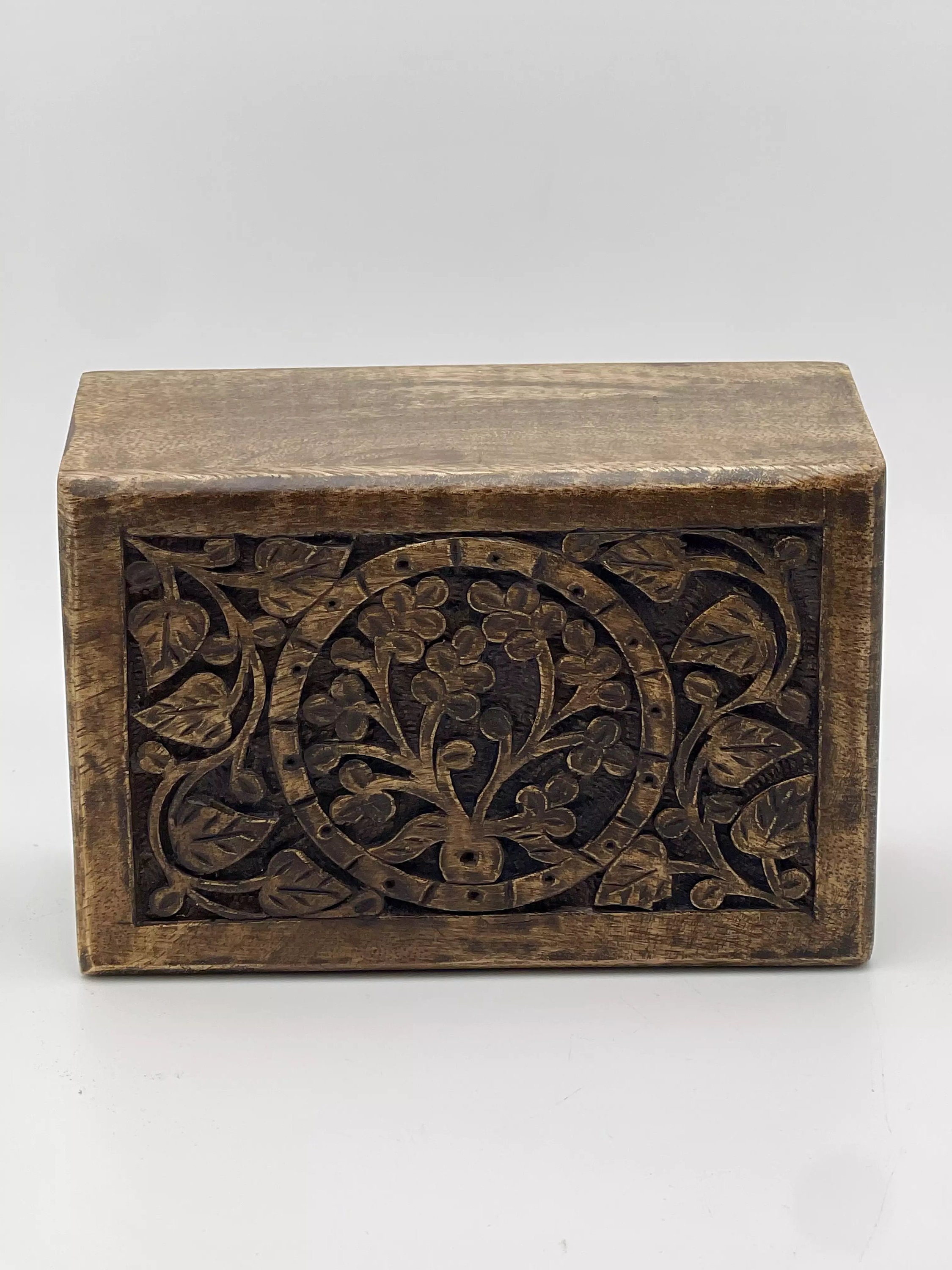Carved Mango Wood Box for Ashes, Elegant Circle Design Memorial Urn ...
