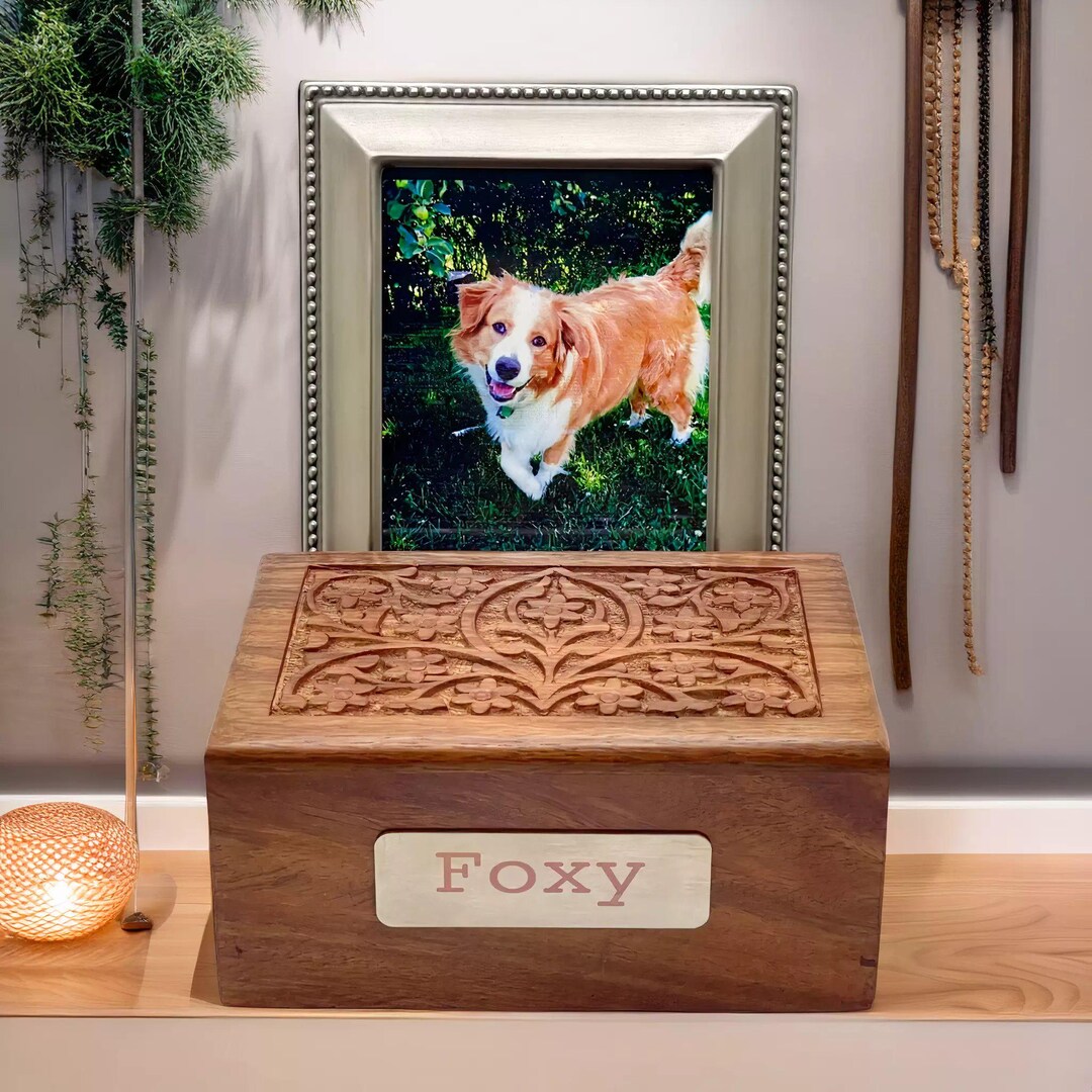 Carved Rosewood Pet Urn: Natural Keepsake Box for Ashes - Etsy