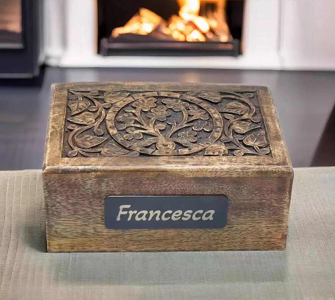 Carved Mango Wood Box for Ashes, Elegant Circle Design Memorial Urn ...