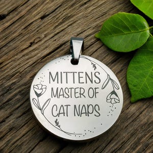 Personalized Funny Cat Metal Name Tag, Custom Laser Engraved Stainless ...