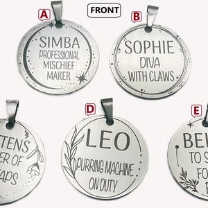 Personalized Funny Cat Metal Name Tag, Custom Laser Engraved Stainless ...