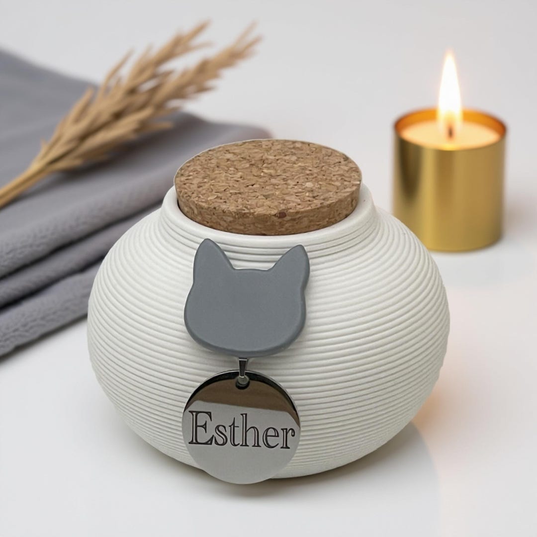 Minimalist Ceramic Gray Cat Urn: Pet Memorial Keepsake for Ashes (up to ...