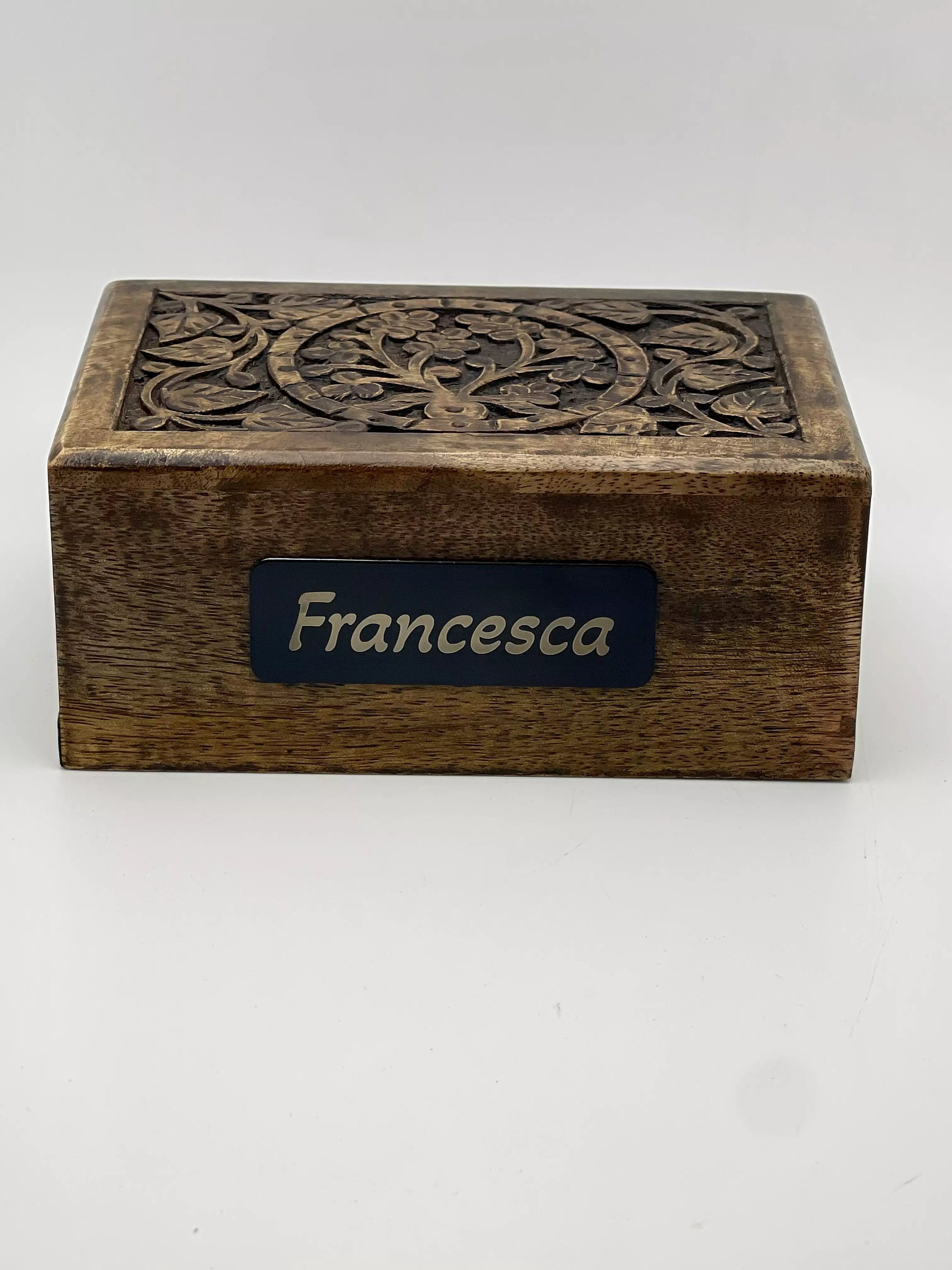Carved Mango Wood Box for Ashes, Elegant Circle Design Memorial Urn ...