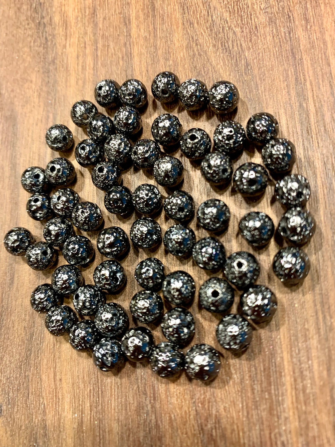 10 Natural Coal Dyed Lava Rock Gemstone Beads, Size ~ 6mm, Hole ~ 1mm ...