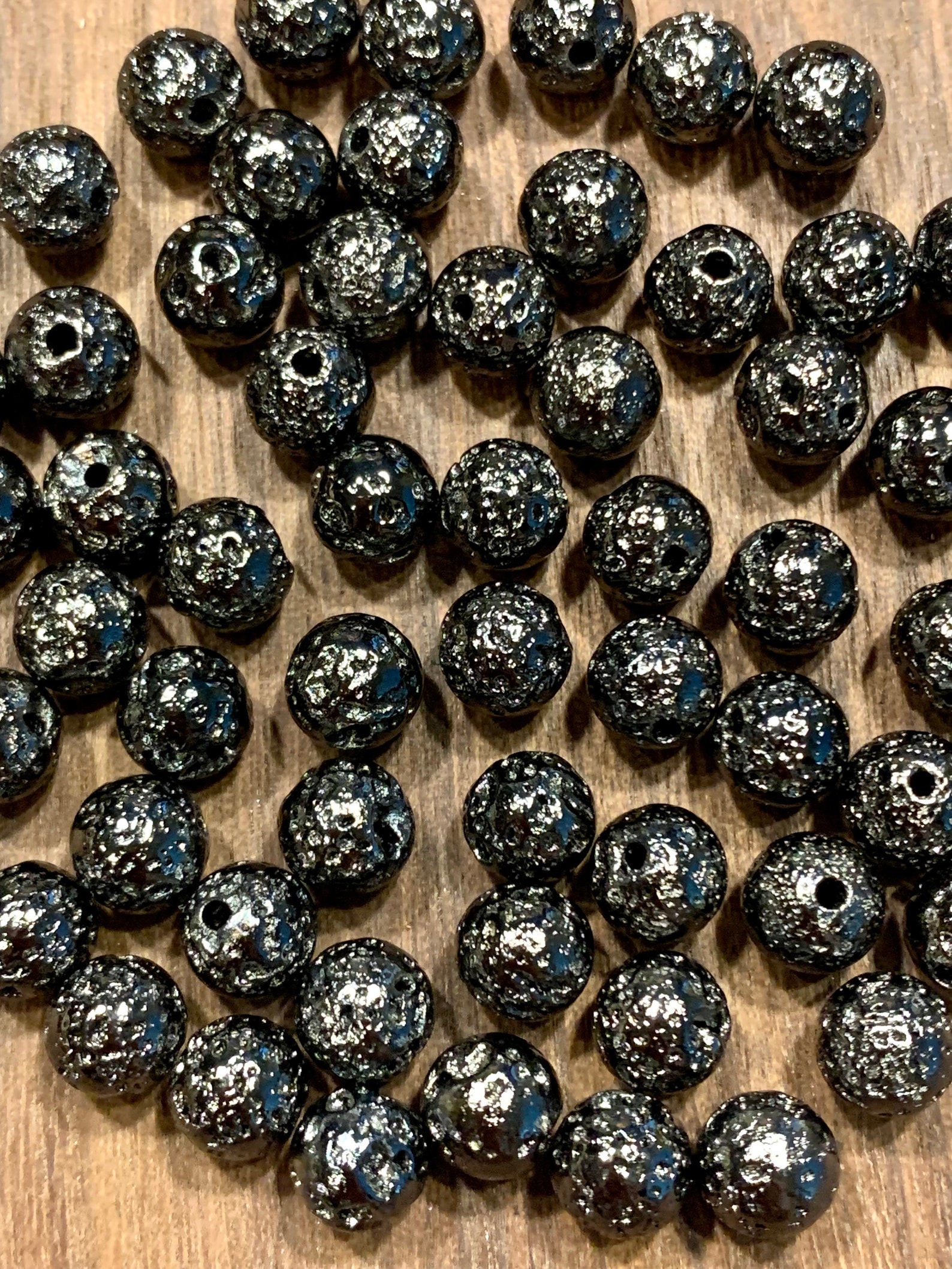 10 Natural Coal Dyed Lava Rock Gemstone Beads, Size ~ 6mm, Hole ~ 1mm ...