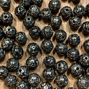 10 Natural Coal Dyed Lava Rock Gemstone Beads, Size ~ 6mm, Hole ~ 1mm ...