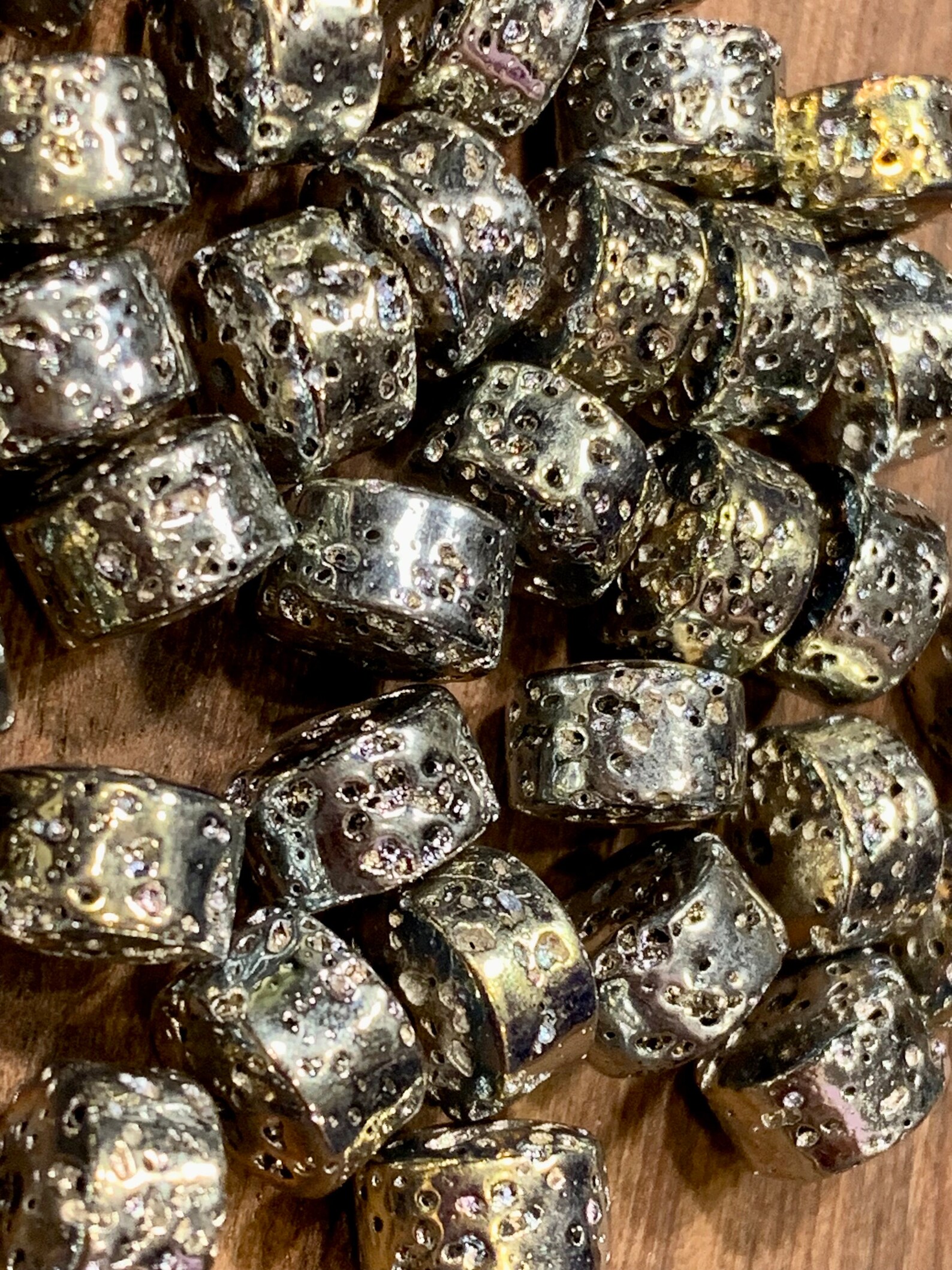 10 Electroplated Natural Lava Rock Stone Bead, Silver Gold, Size ~ 9mm ...