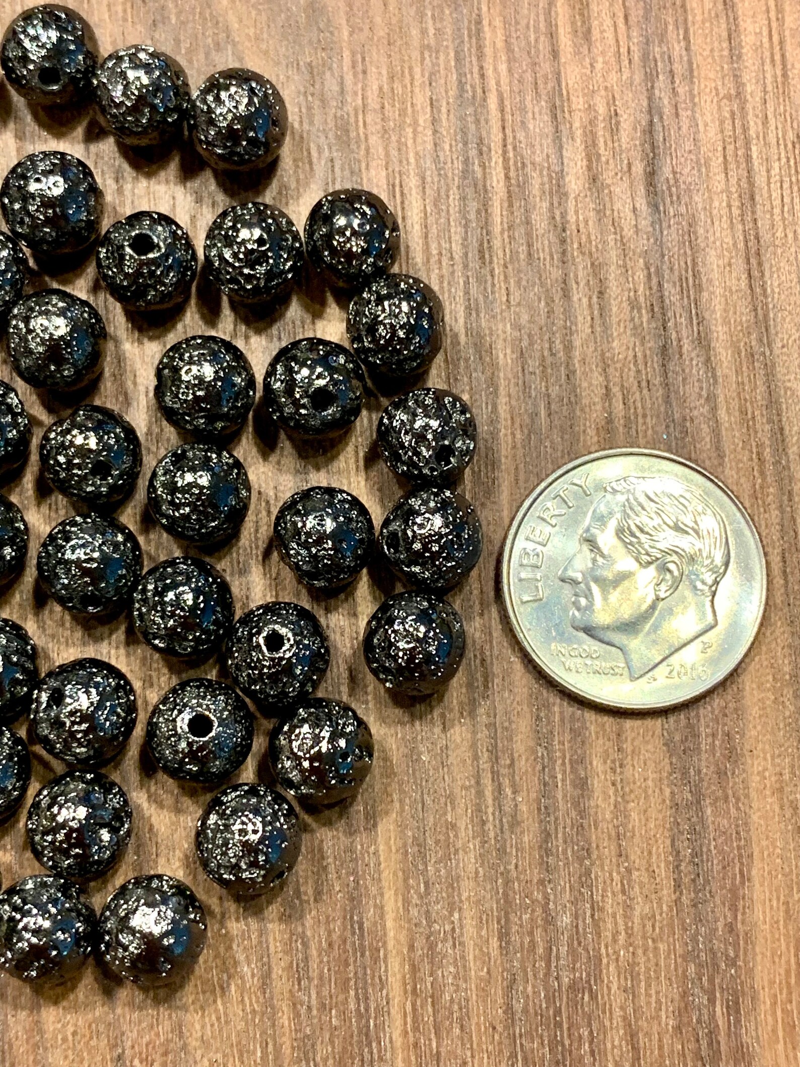 10 Natural Coal Dyed Lava Rock Gemstone Beads, Size ~ 6mm, Hole ~ 1mm ...