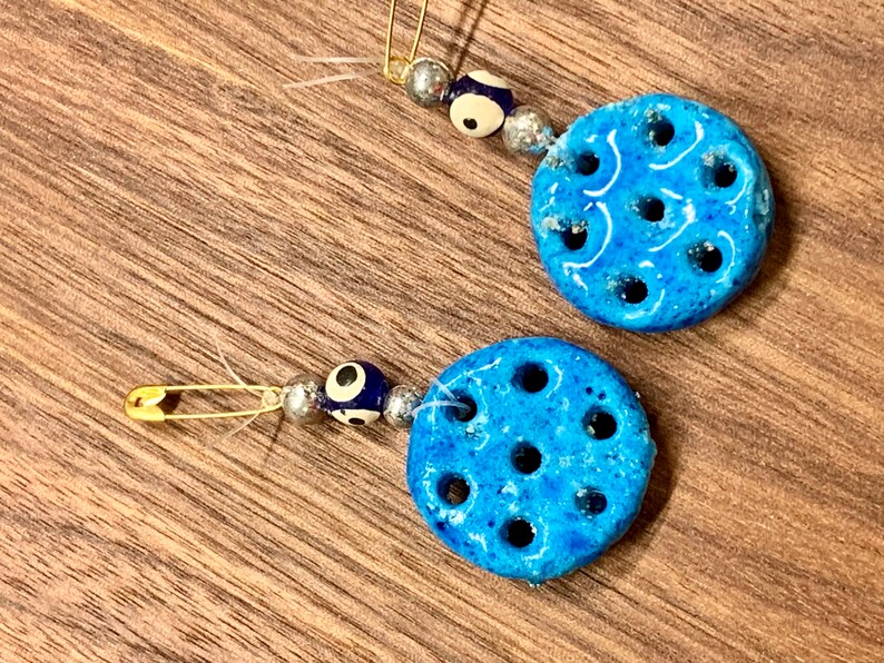 2 Blue Iraqi Seven Eyes Beads, Size 45mm X 26mm, Hole 2.5mm, Rough ...