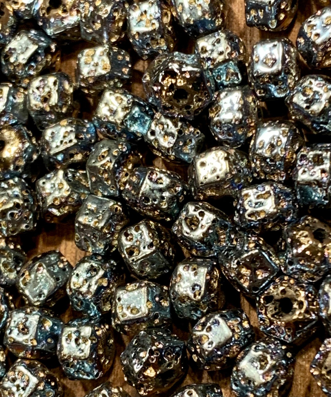 10 Electroplated Natural Lava Rock Gemstone Beads, Blue, Size ~ 7mm ...