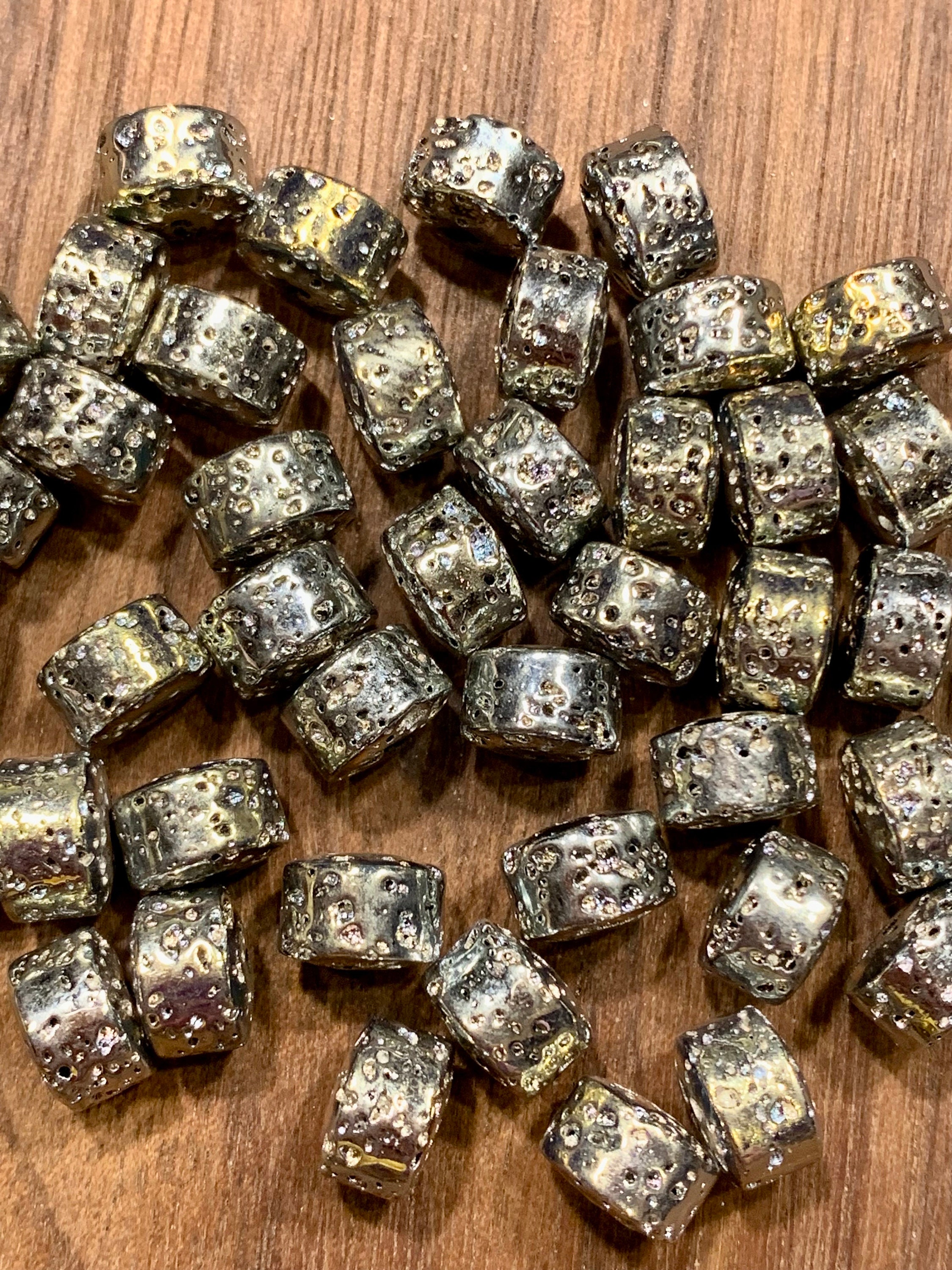 10 Electroplated Natural Lava Rock Stone Bead, Silver Gold, Size ~ 9mm ...