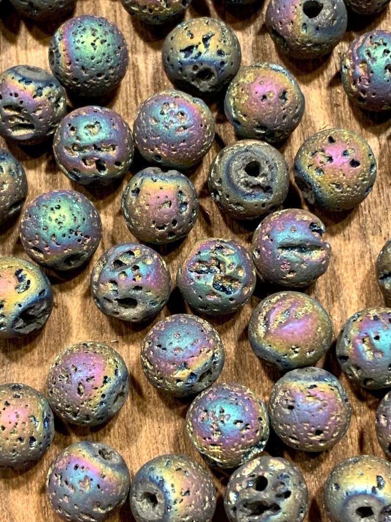 10 Natural Multi Colors Dyed Lava Rock Gemstone Beads, Size ~ 6mm, Hole ...