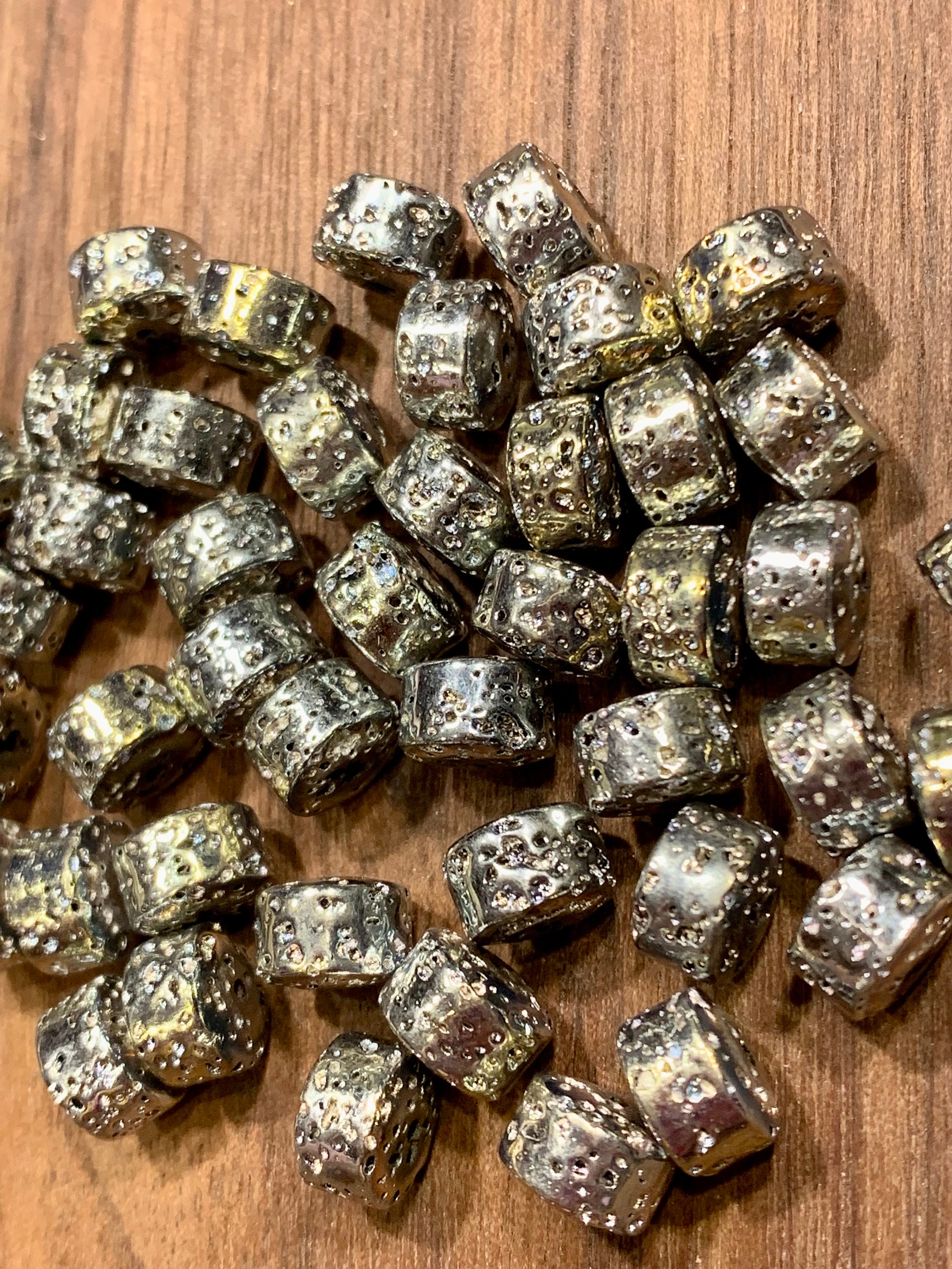 10 Electroplated Natural Lava Rock Stone Bead, Silver Gold, Size ~ 9mm ...