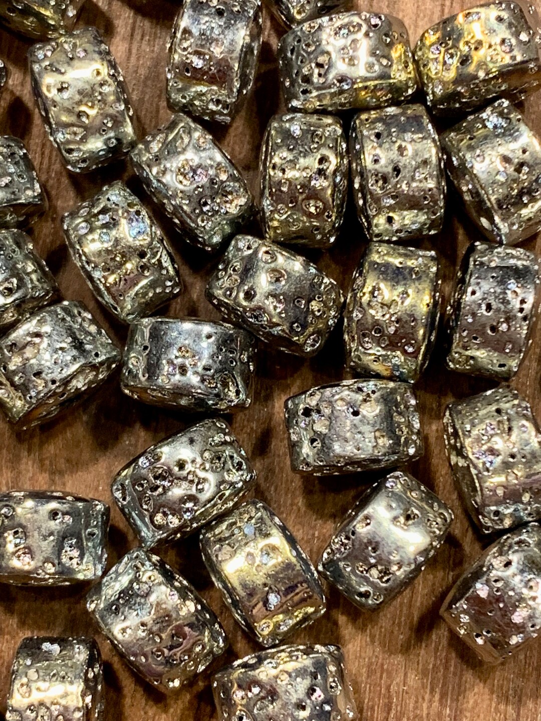 10 Electroplated Natural Lava Rock Stone Bead, Silver Gold, Size ~ 9mm ...