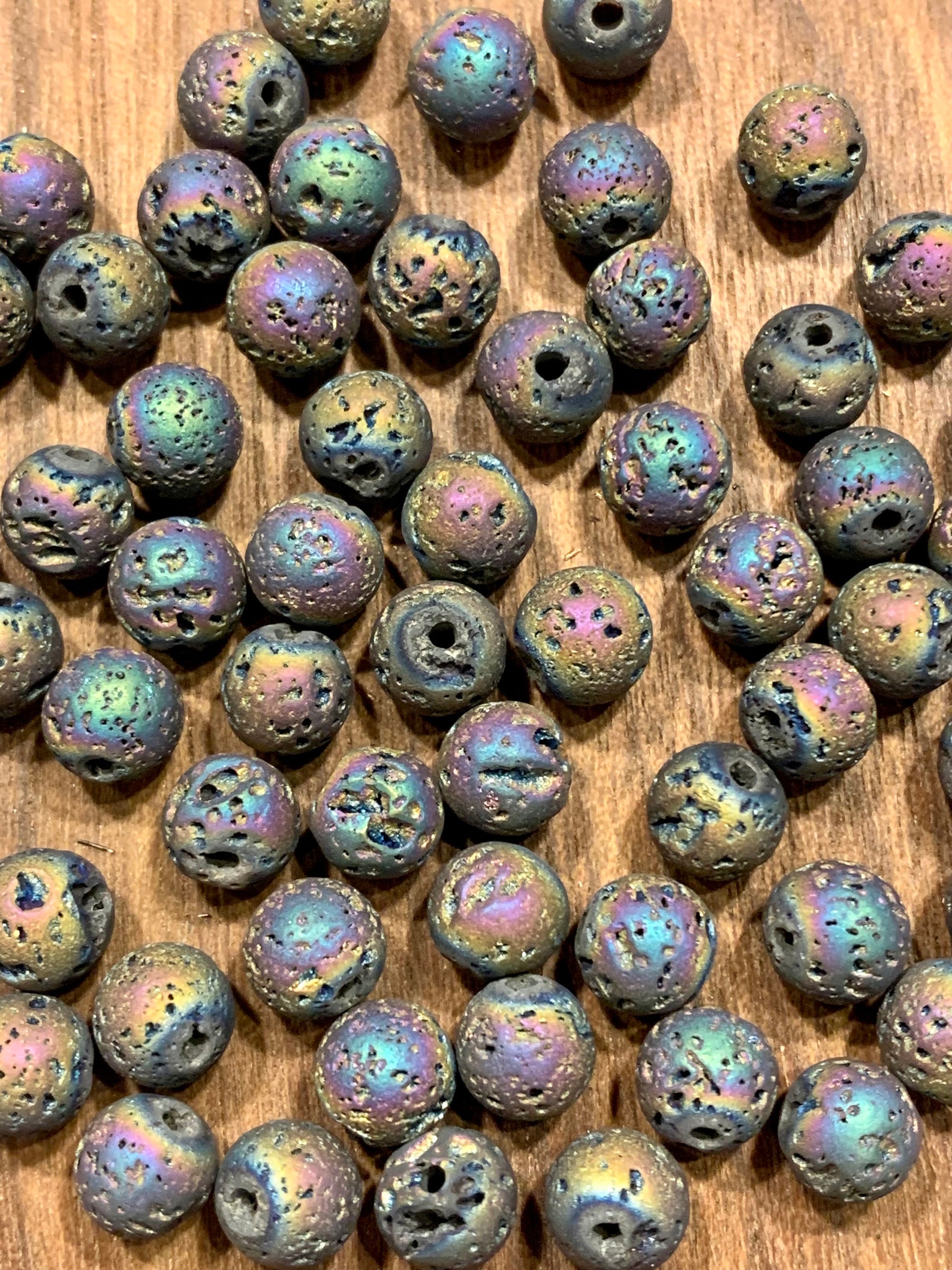 10 Natural Multi Colors Dyed Lava Rock Gemstone Beads, Size ~ 6mm, Hole ...