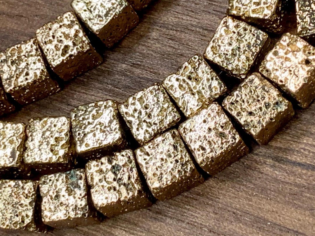 10 Electroplated Natural Lava Rock Gemstone Beads, Pale Gold, Size ...