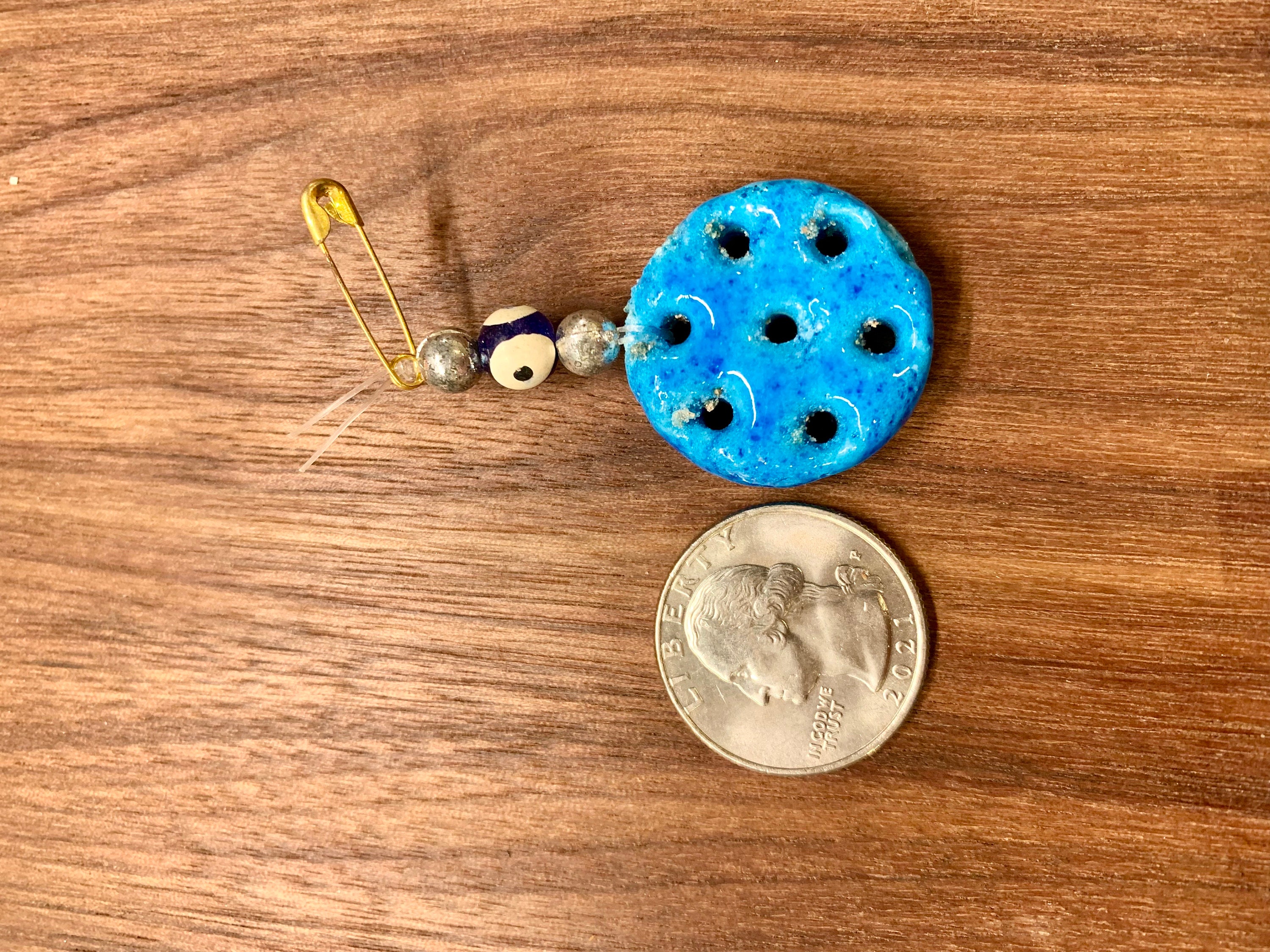 2 Blue Iraqi Seven Eyes Beads, Size ~ 45mm X 26mm, Hole ~ 2.5mm, Rough ...