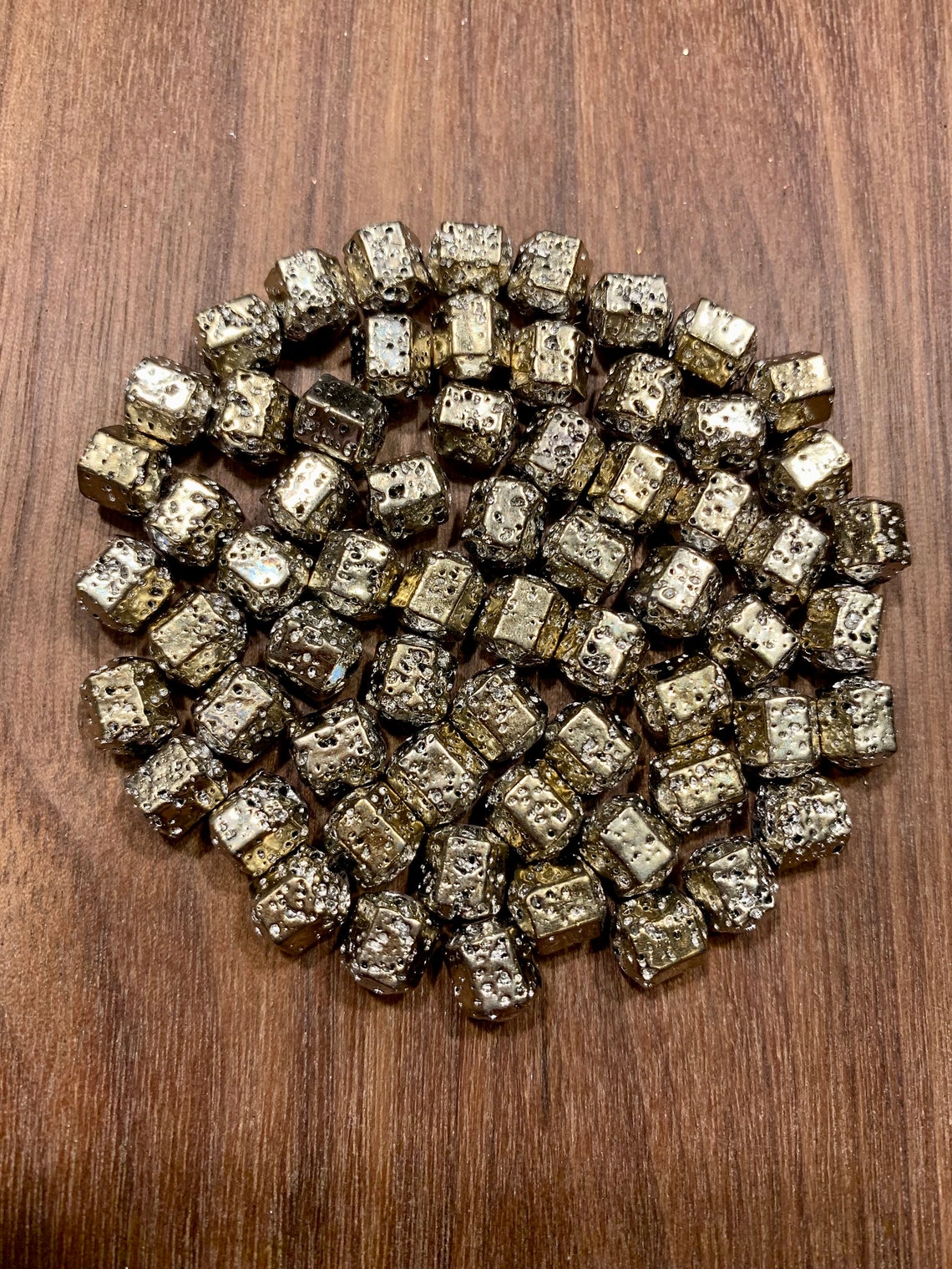 10 Electroplated Natural Lava Rock Gemstone Bead, Pale Gold, Size ~ 8mm ...