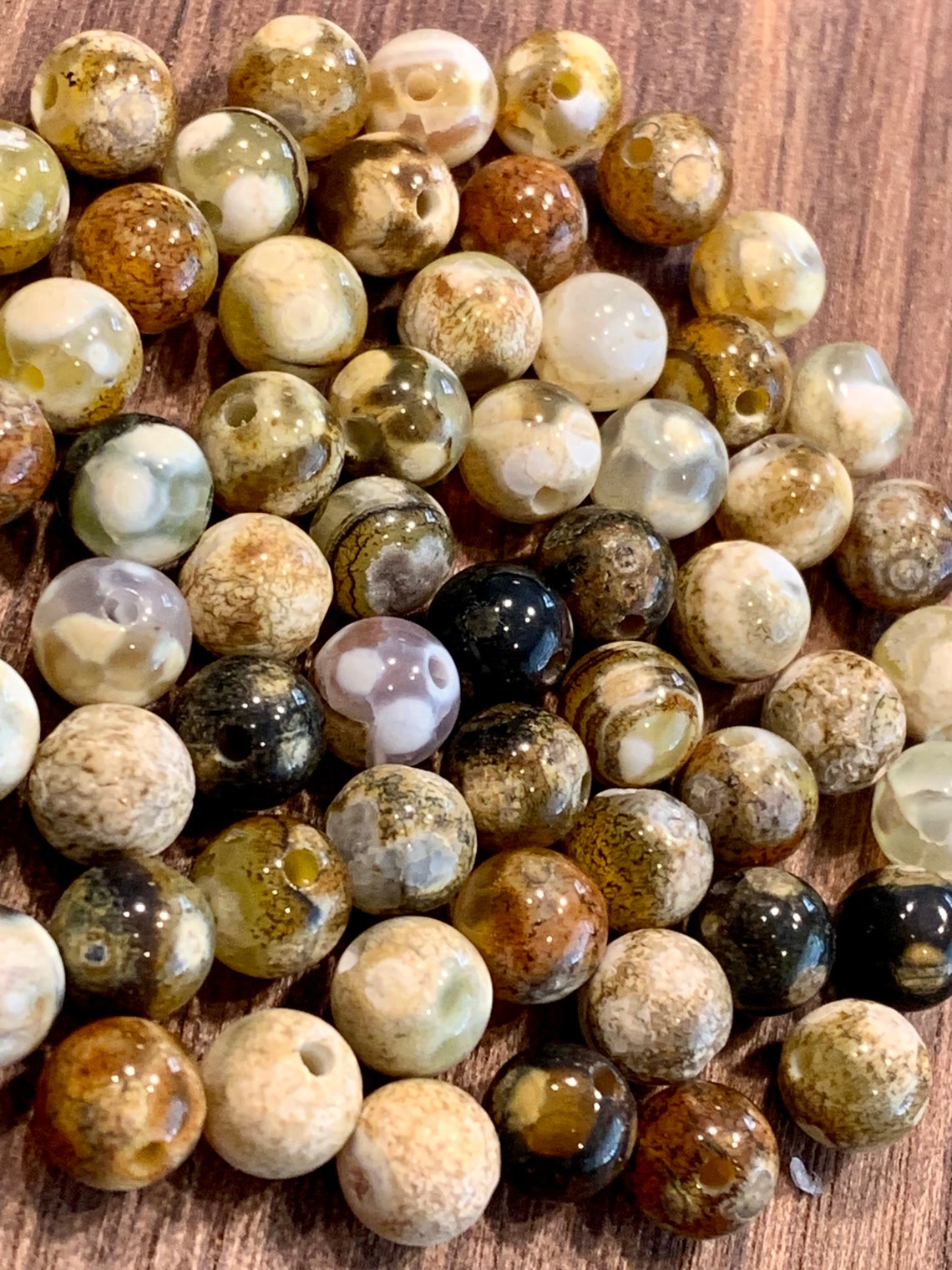 10 Natural Fire Crackle Agate Gemstone Beads, Size ~ 6mm, Hole ~ 1mm ...