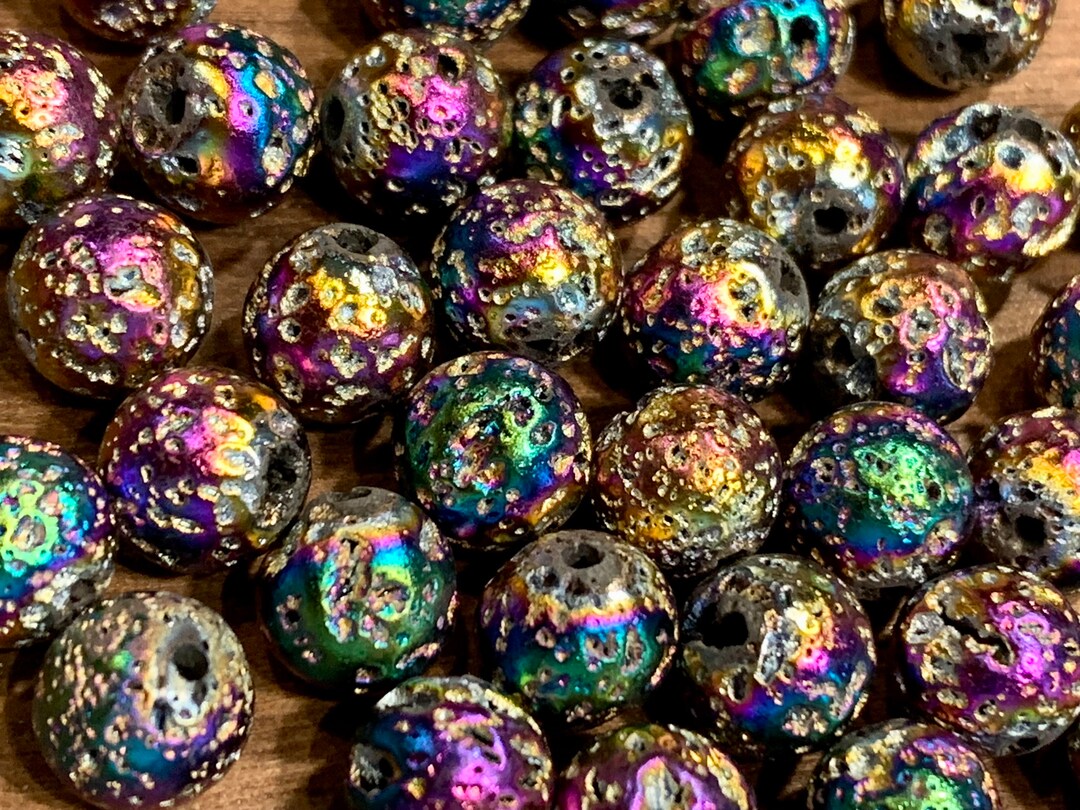 10 Natural Multi Colors Dyed Lava Rock Gemstone Beads, Size ~ 8mm, Hole ...