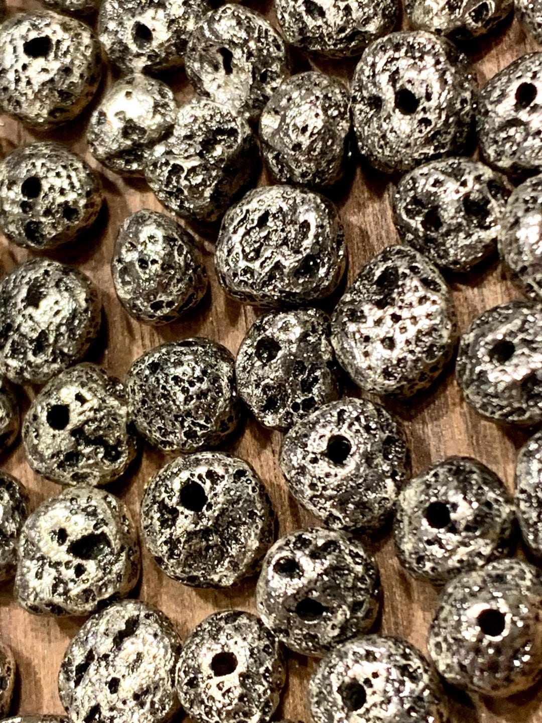 10 Electroplated Natural Lava Rock Gemstone Beads, Silver, Size ~6-10mm ...