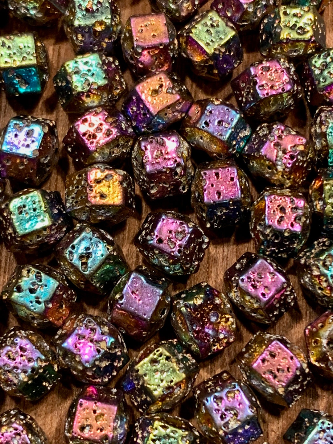 10 Electroplated Natural Lava Rock Gemstone Bead, Multicolor, Size ...