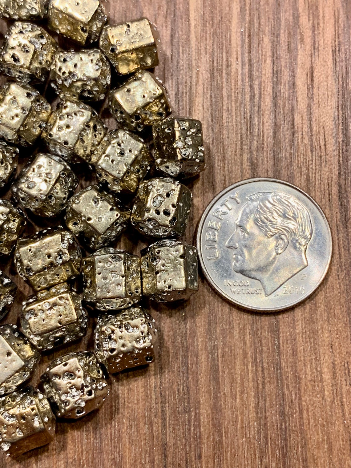 10 Electroplated Natural Lava Rock Gemstone Bead, Pale Gold, Size ~ 8mm ...