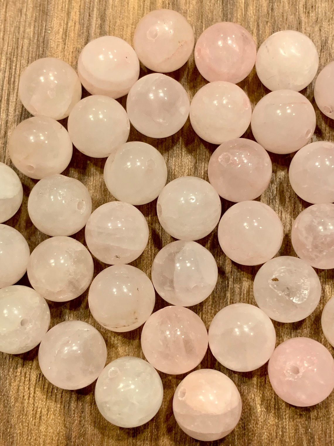 10 Natural Rose Pale Pink Quartz Gemstone Beads, Size ~ 10.5mm, Hole ...