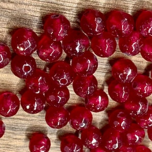 10 Natural Malaysia Jade Dyed Dark Red Gemstone Beads, Size ~ 6mm, Hole ...