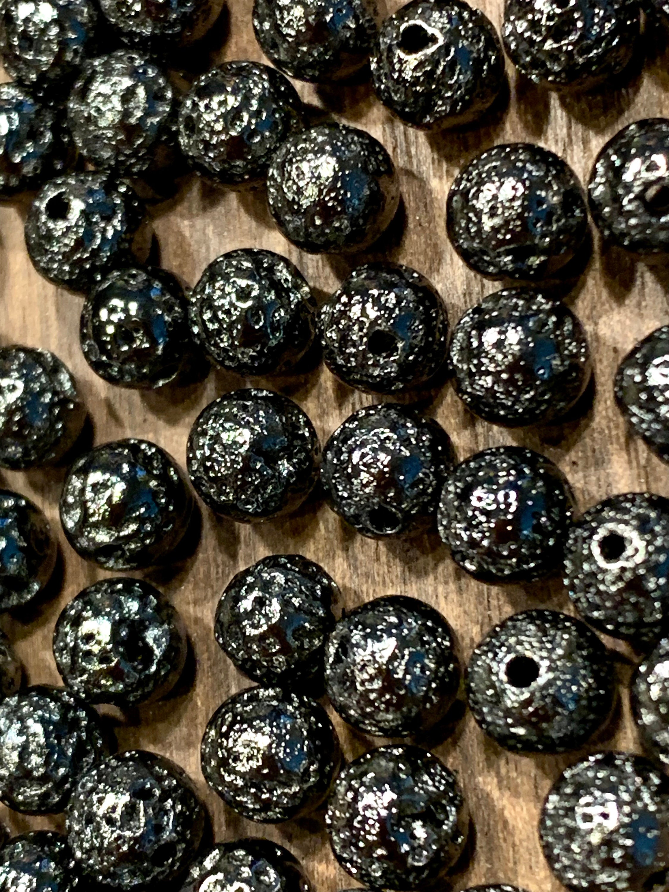 10 Natural Coal Dyed Lava Rock Gemstone Beads, Size ~ 6mm, Hole ~ 1mm ...