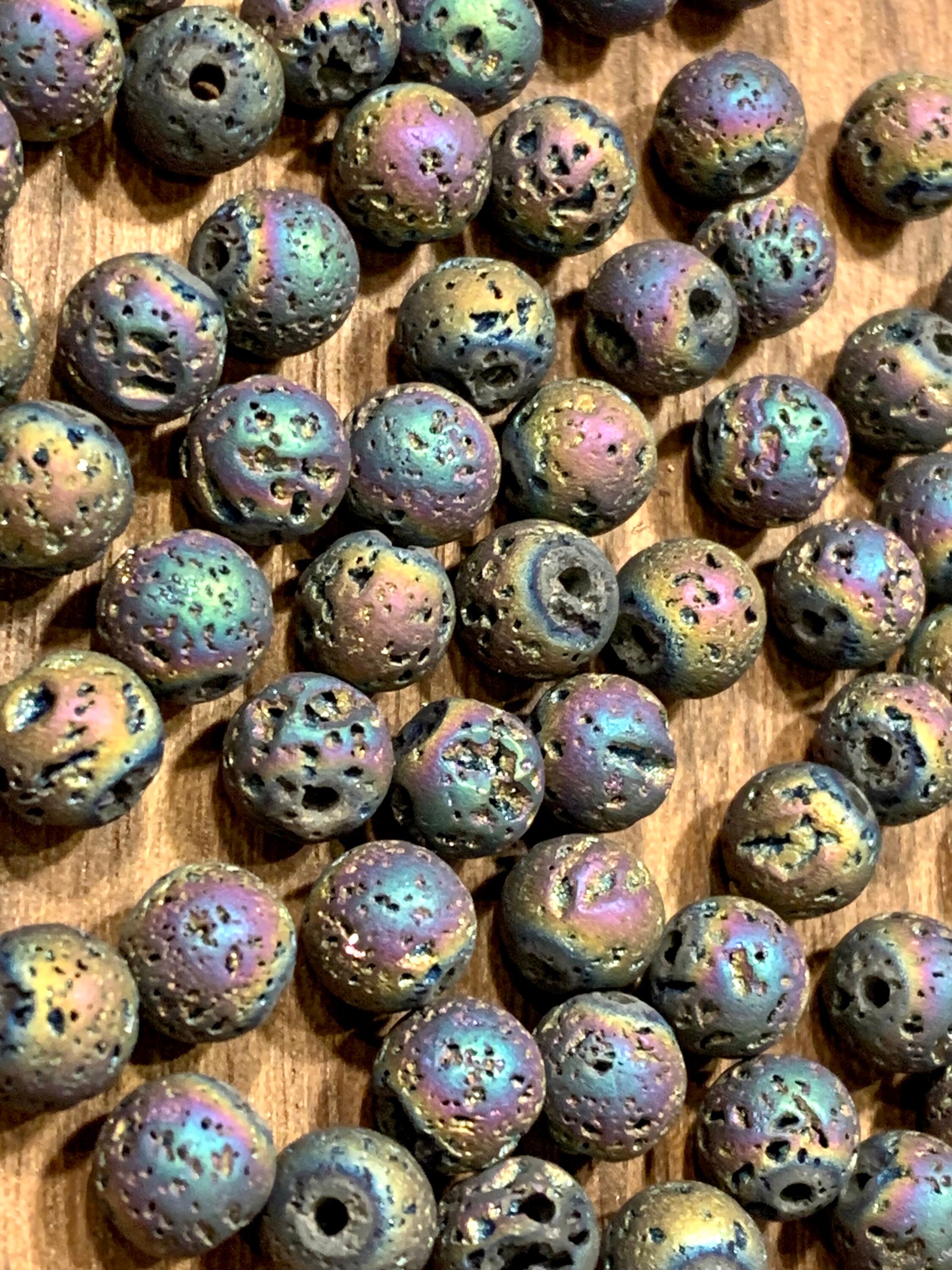 10 Natural Multi Colors Dyed Lava Rock Gemstone Beads, Size ~ 6mm, Hole ...