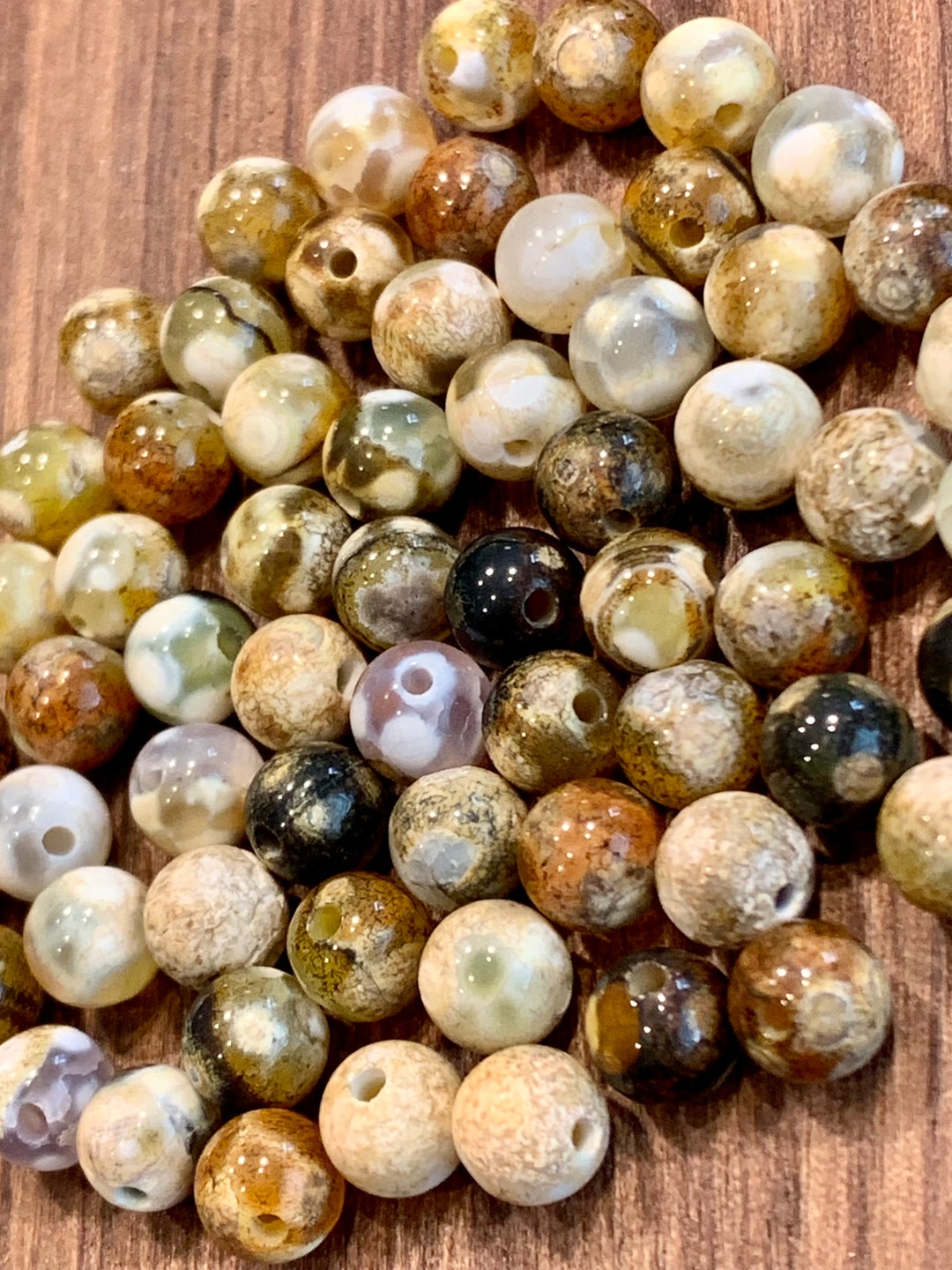 10 Natural Fire Crackle Agate Gemstone Beads, Size ~ 6mm, Hole ~ 1mm ...