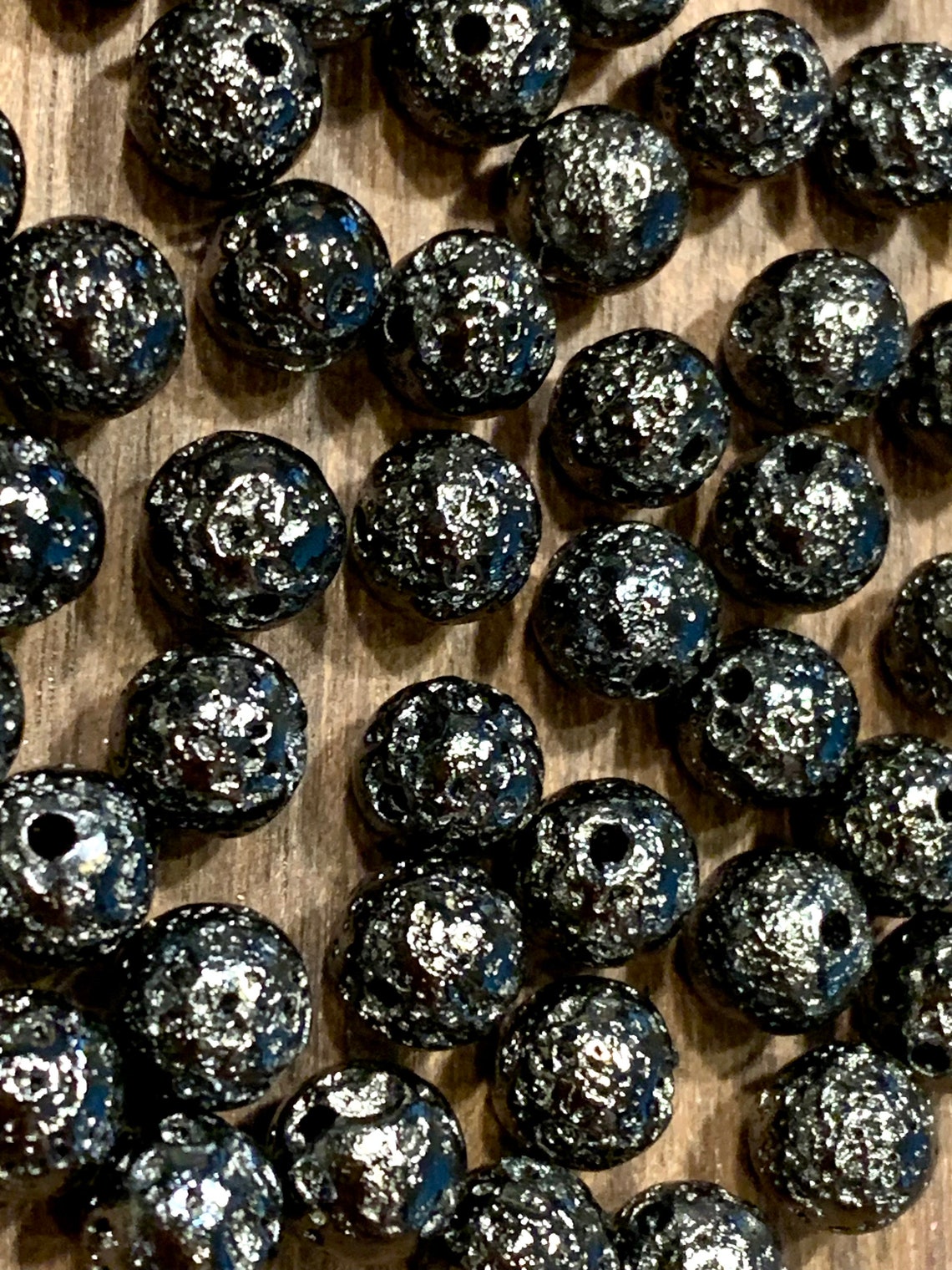 10 Natural Coal Dyed Lava Rock Gemstone Beads, Size ~ 6mm, Hole ~ 1mm ...