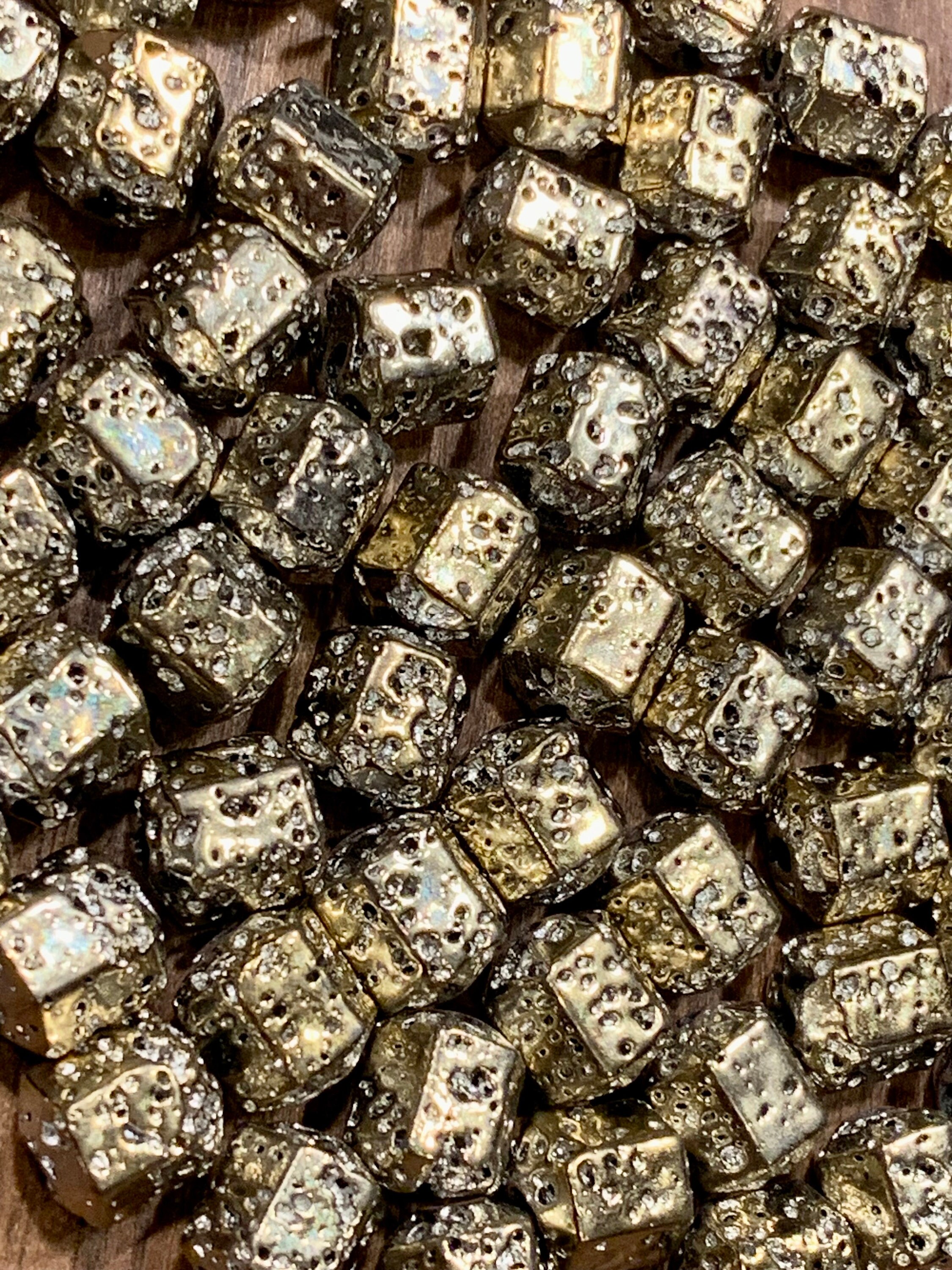 10 Electroplated Natural Lava Rock Gemstone Bead, Pale Gold, Size ~ 8mm ...