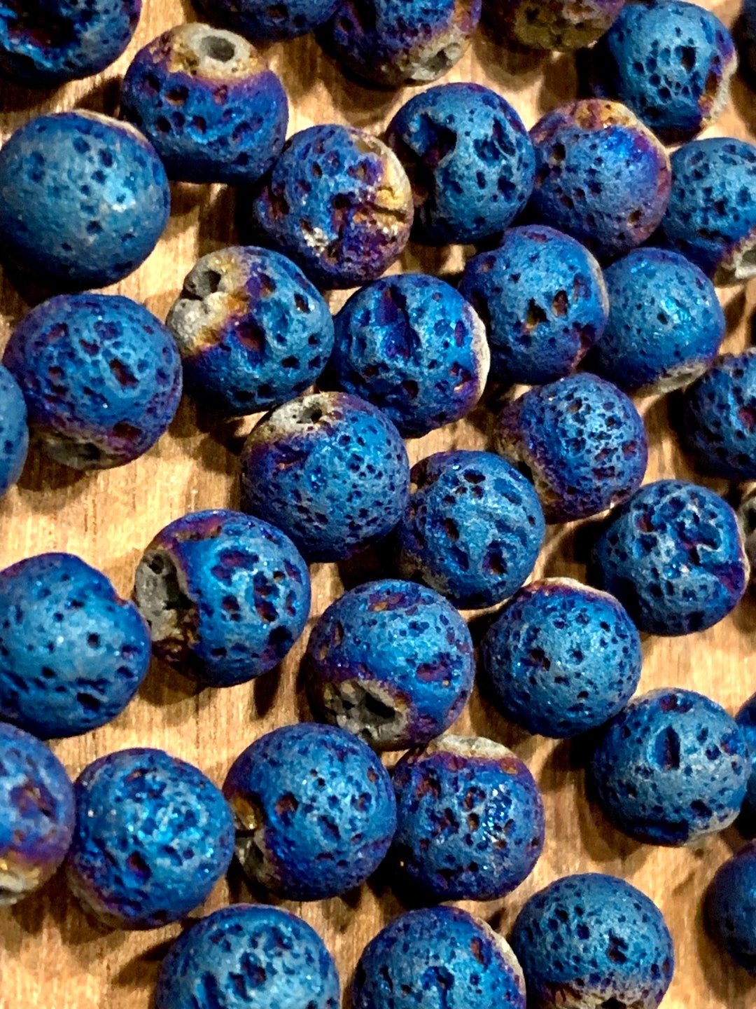 10 Natural Navy Blue Dyed Lava Rock Gemstone Beads, Size ~ 6mm, Hole ...