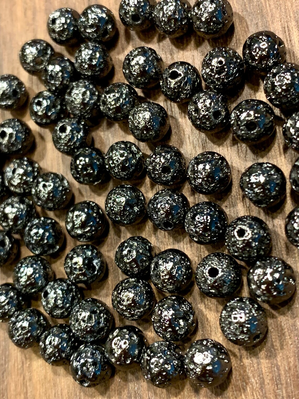 10 Natural Coal Dyed Lava Rock Gemstone Beads, Size ~ 6mm, Hole ~ 1mm ...